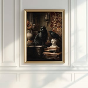 Black Cat and Raven Dark Academia Poster, Victorian Gothic Wall Art ...