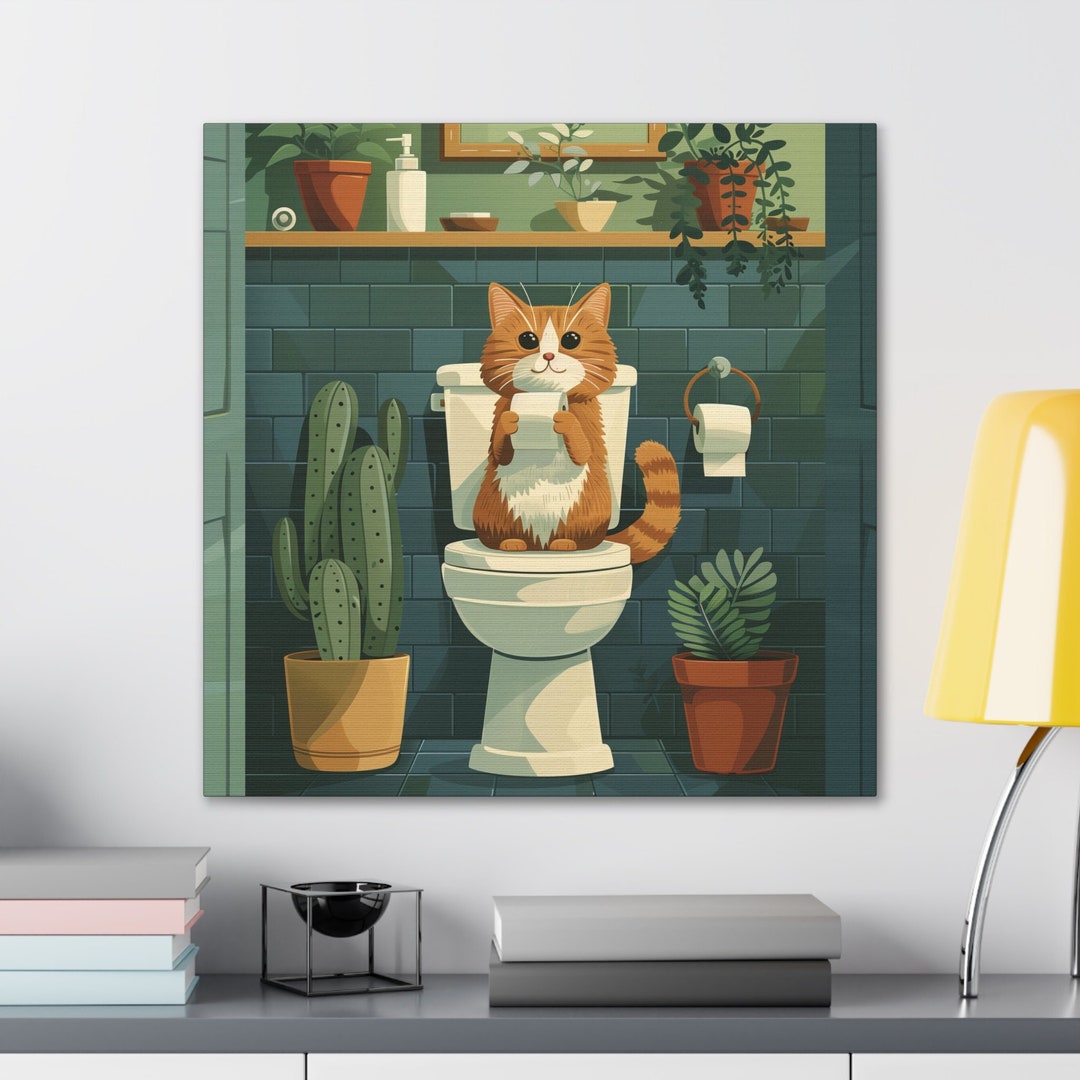 Bathroom Cat Wall Art Orange Tabby Cat Bathroom Wall Art, Decor ...
