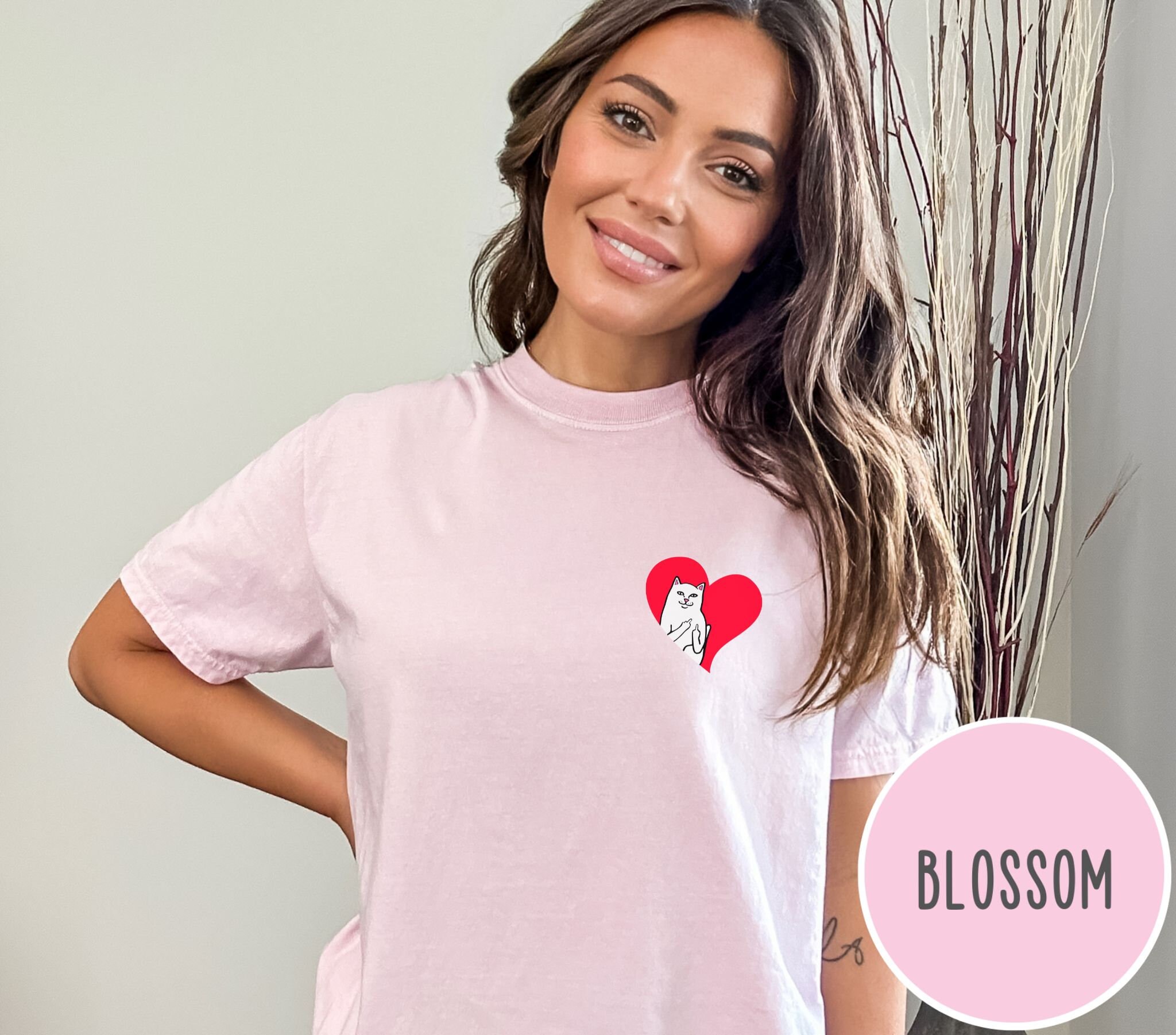 Funny Cat Middle Finger Valentine's Day T-shirt, Adult Humor Cat Heart ...