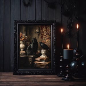 Black Cat and Raven Dark Academia Poster, Victorian Gothic Wall Art ...