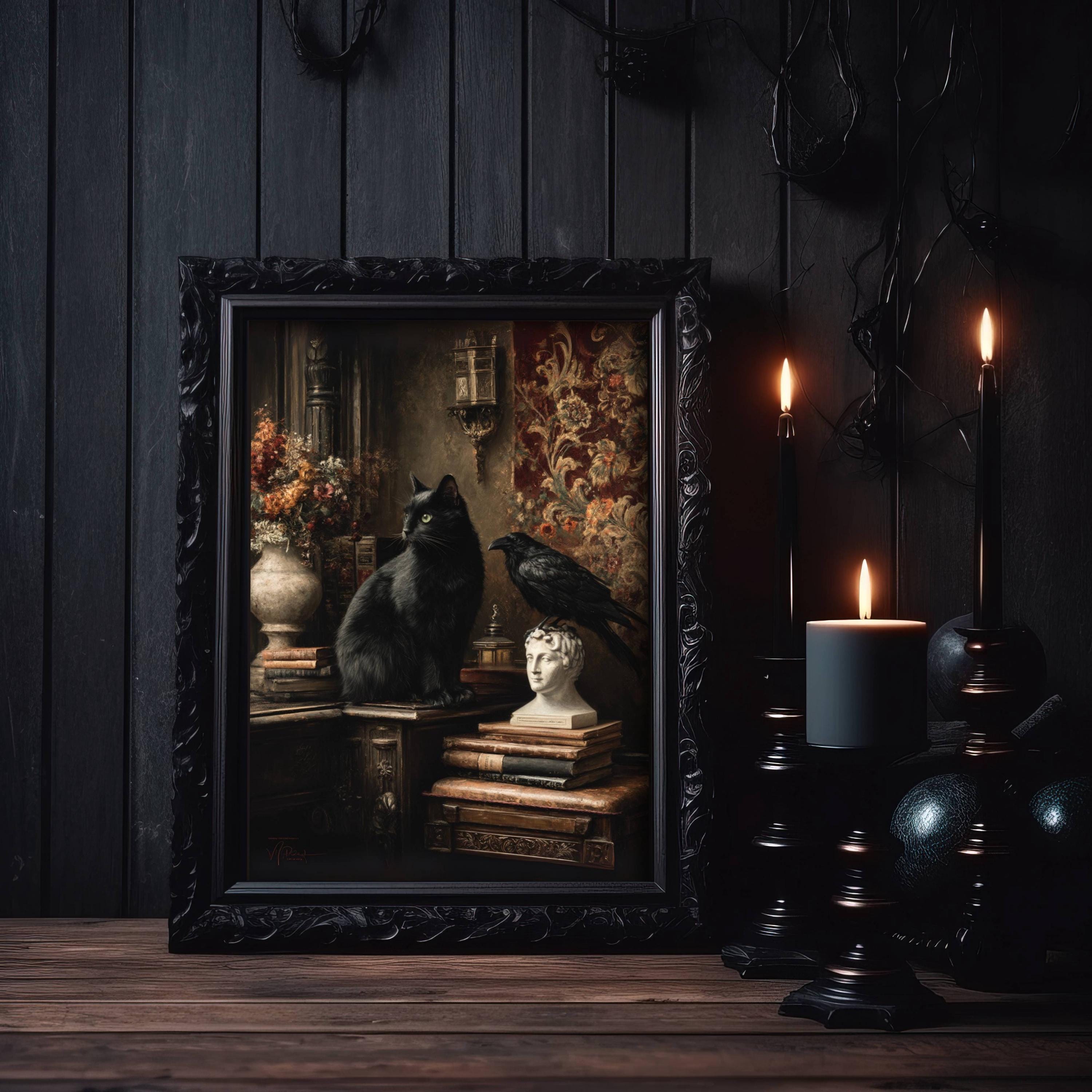 Black Cat and Raven Dark Academia Poster, Victorian Gothic Wall Art ...