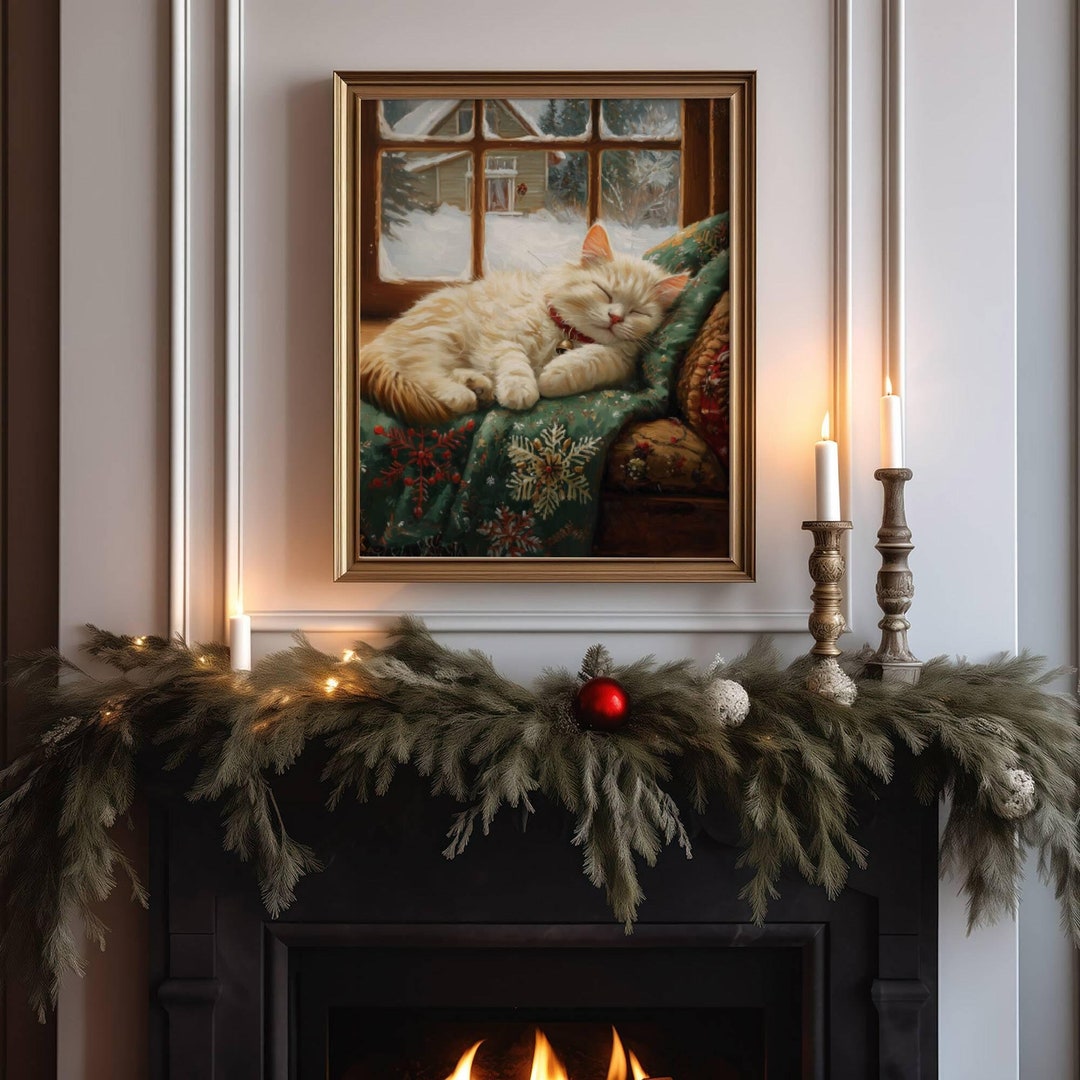 Christmas Cat Poster, Cat Christmas Wall Art, Festive Holiday Home ...