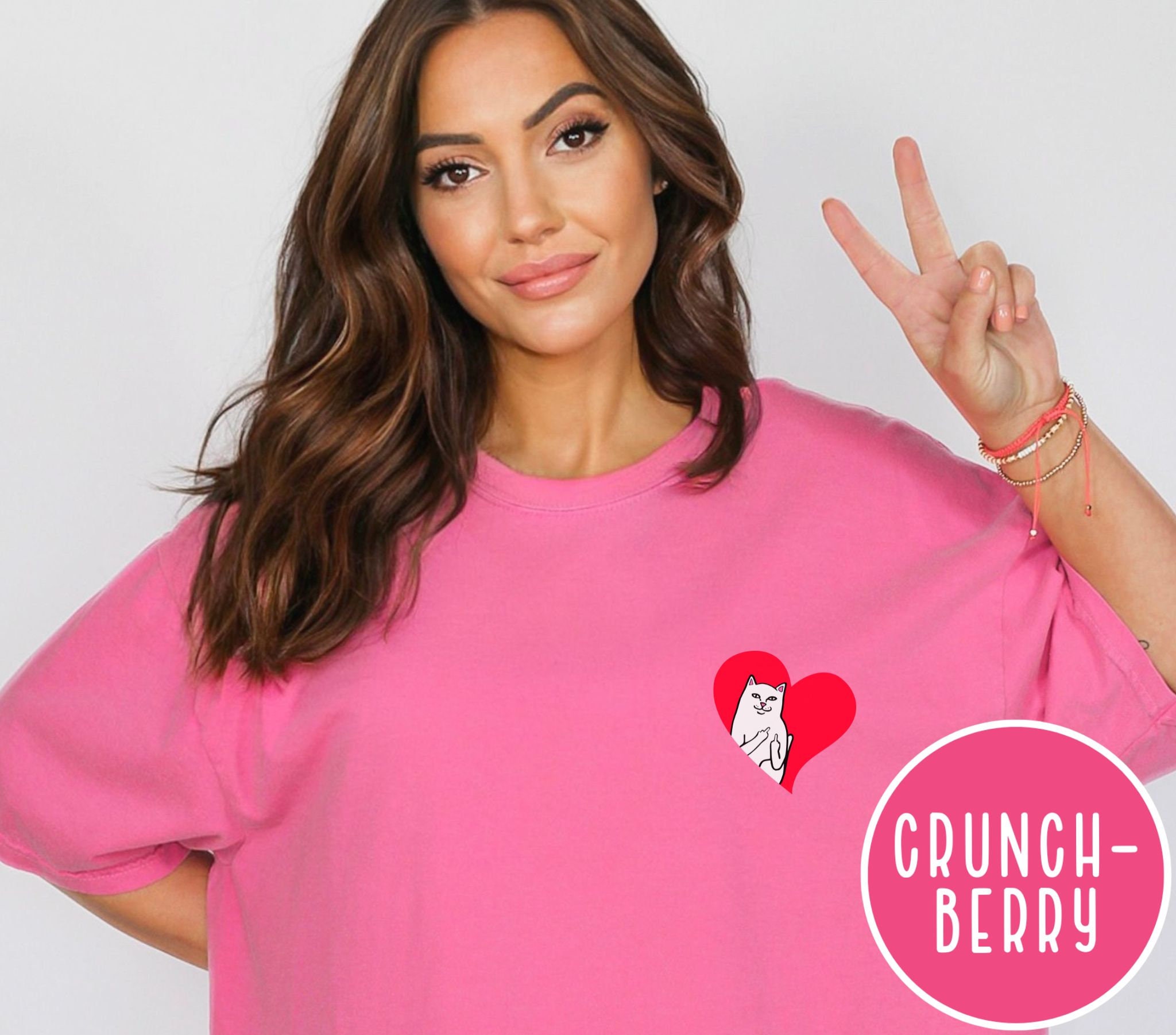 Funny Cat Middle Finger Valentine's Day T-shirt, Adult Humor Cat Heart ...