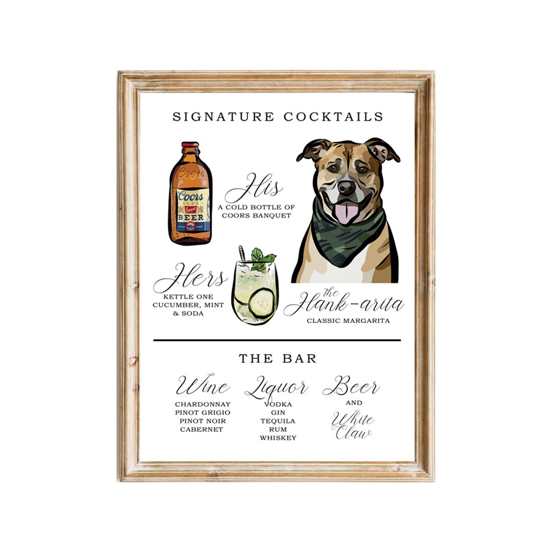 Personalized Wedding Bar Menu, Custom Signature Cocktails, Pet Portrait ...