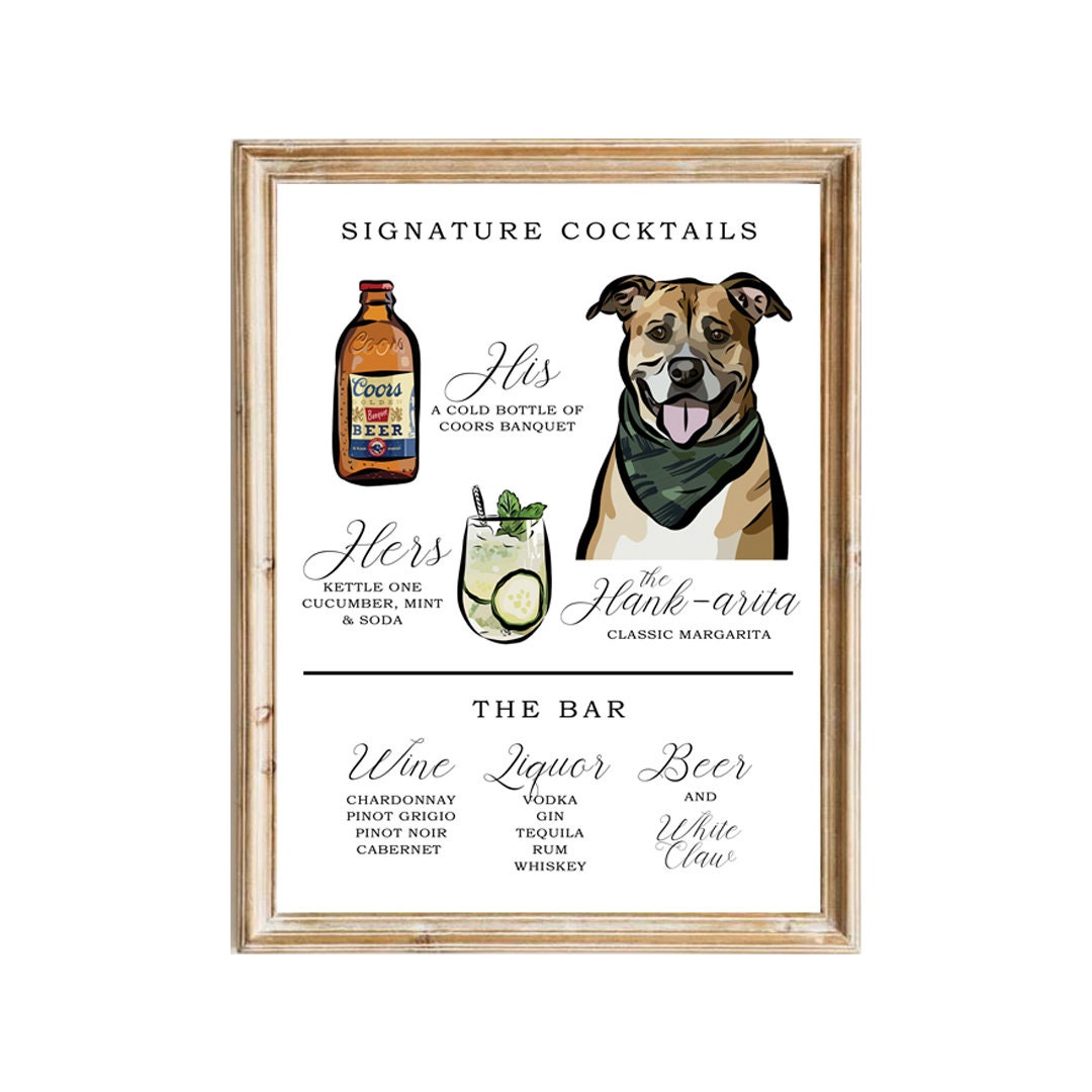 Personalized Wedding Bar Menu, Custom Signature Cocktails, Pet Portrait ...