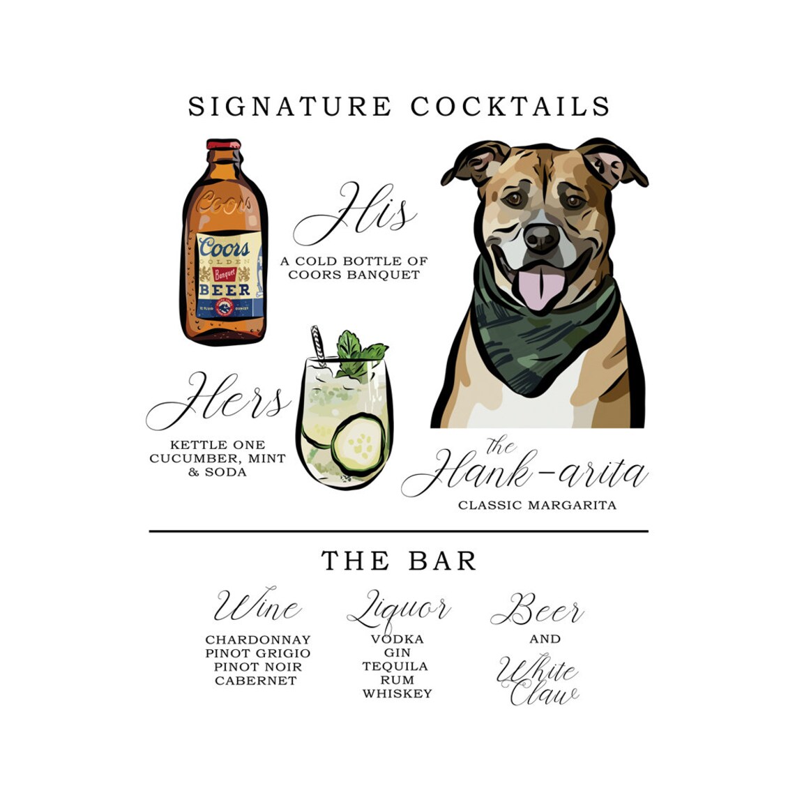 Personalized Wedding Bar Menu, Custom Signature Cocktails, Pet Portrait ...