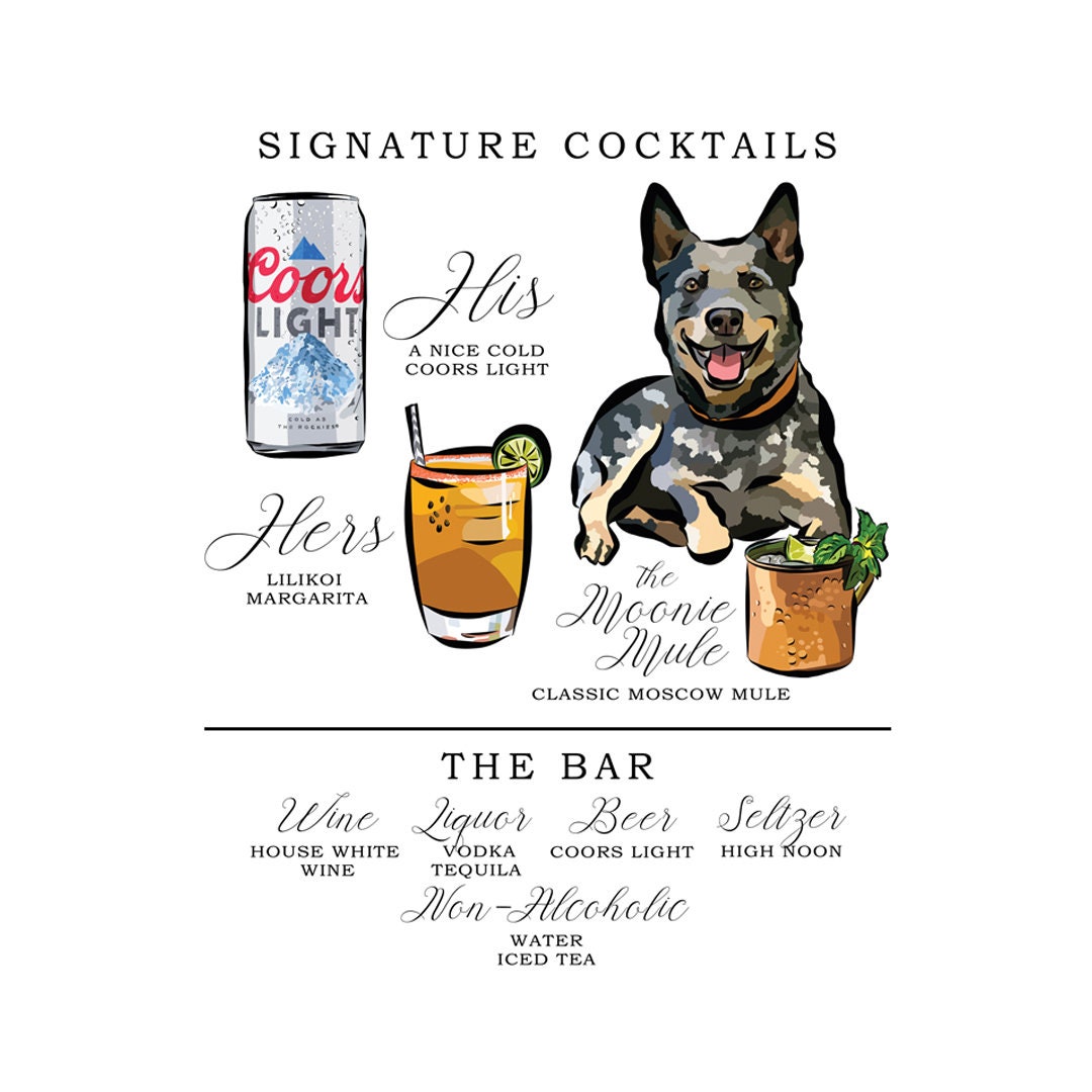 Personalized Wedding Bar Menu, Custom Signature Cocktails, Pet Portrait ...