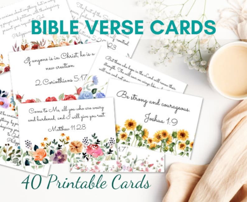Floral Bible Verse Cards Scripture Memory Cards for Bible Study ...