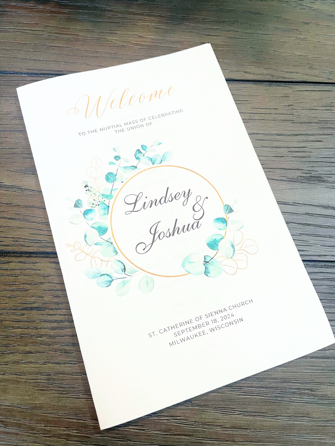 Catholic Wedding Program Template Sage & Gold Folded Wedding Program ...