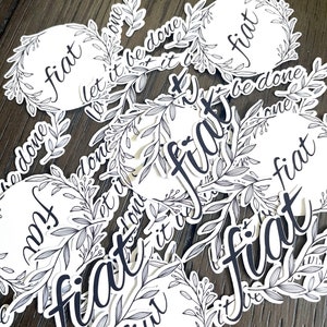 Fiat Marian Catholic Sticker Black & White Christian Sticker Waterproof ...