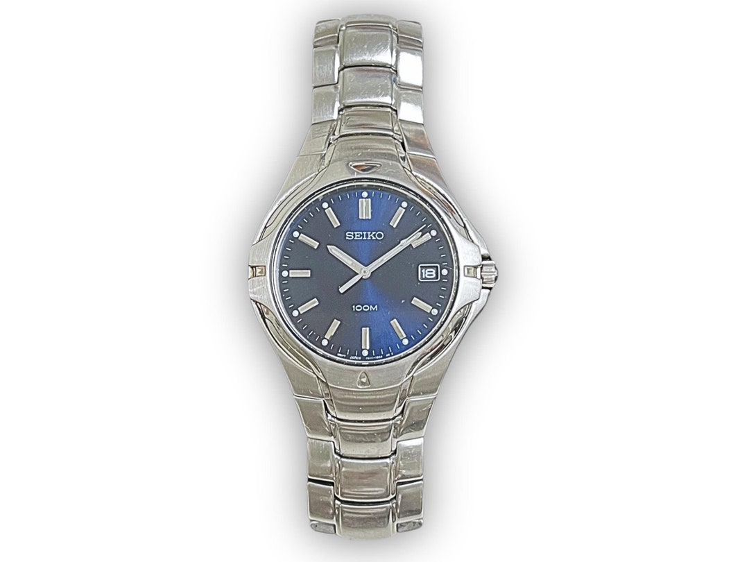Men's Vintage Watch, SEIKO, Stainless Steel, Large Blue Dial, Bracelet ...