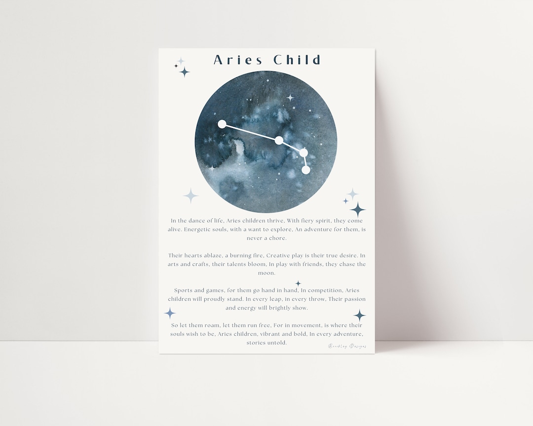 ARIES | Zodiac Wall Art With Poem | Star Sign | Newborn Gift | Playroom ...