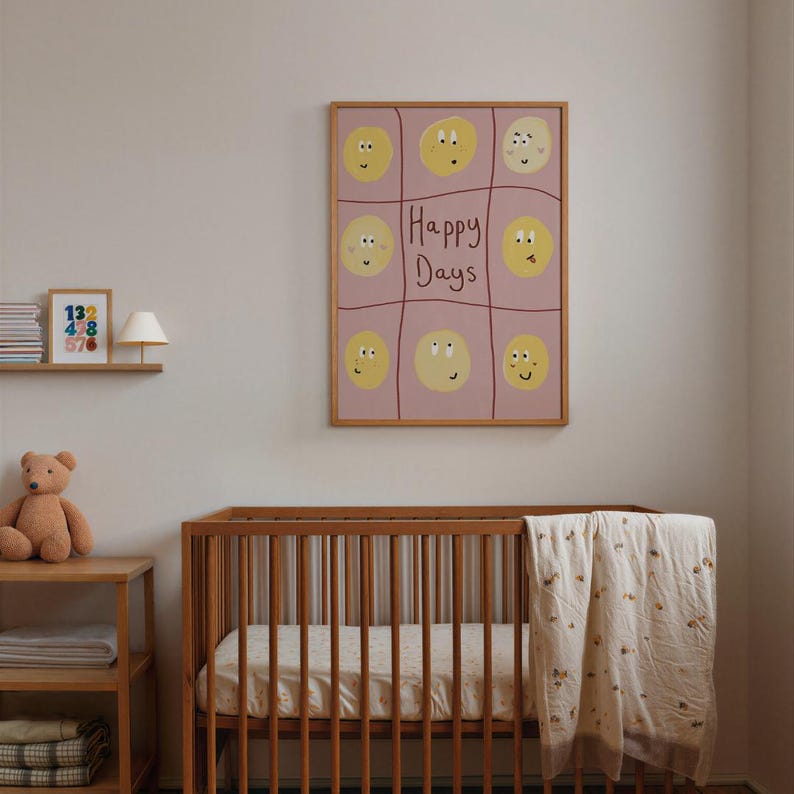 Happy Days - Smiley Face Uplifting Playroom Prints - Kids Decor - Pink ...
