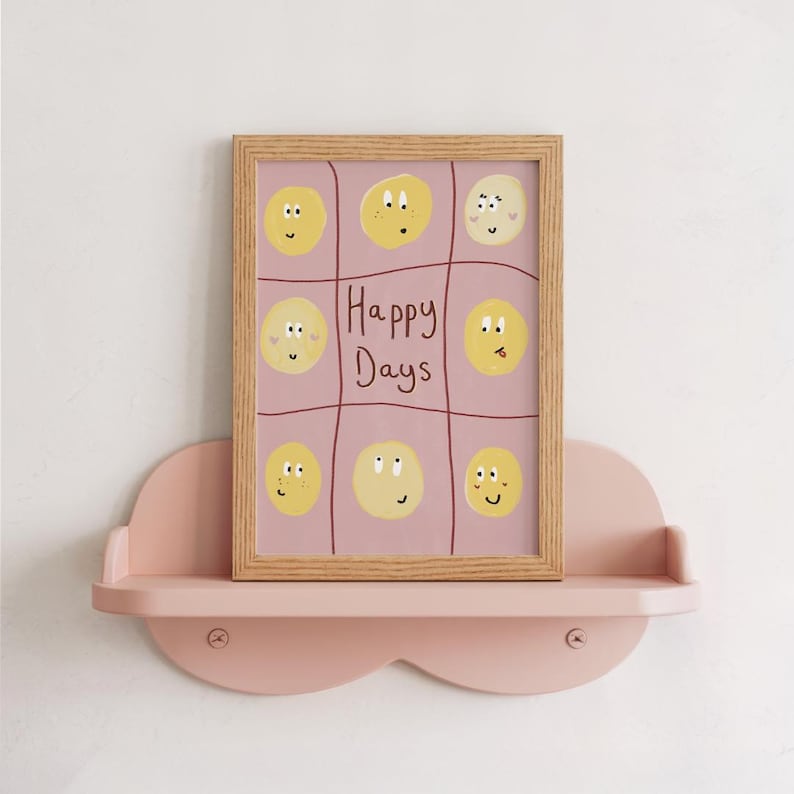 Happy Days - Smiley Face Uplifting Playroom Prints - Kids Decor - Pink ...