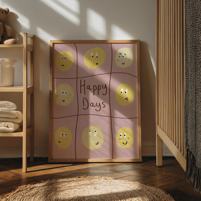 Happy Days - Smiley Face Uplifting Playroom Prints - Kids Decor - Pink ...