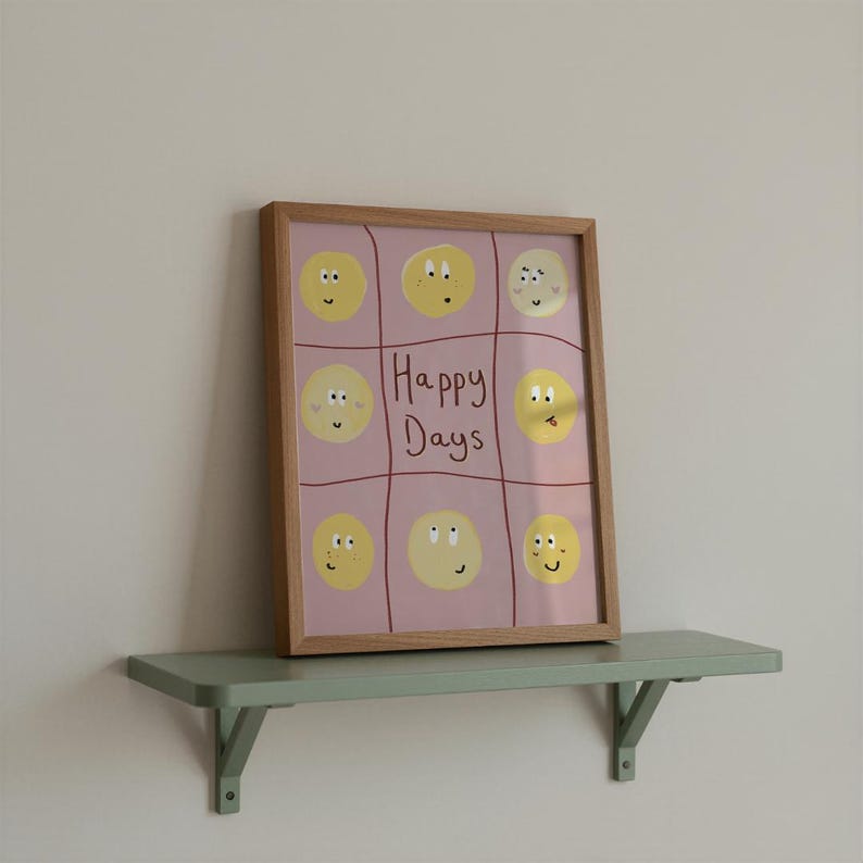 Happy Days - Smiley Face Uplifting Playroom Prints - Kids Decor - Pink ...