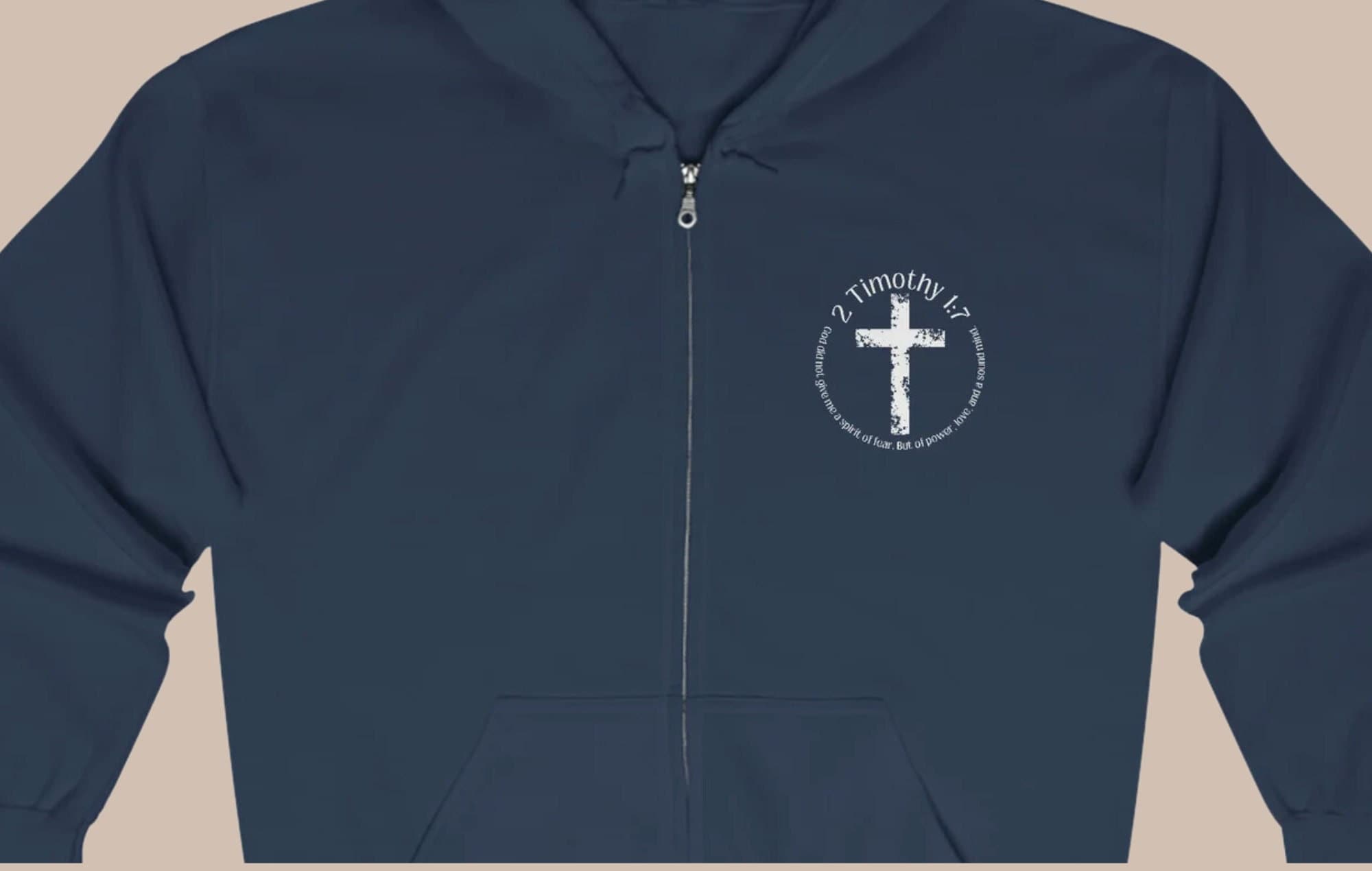 Faith Over Fear Zipper Hoodie, 2 Timothy 1:7, Christian Zip up Hoodie ...