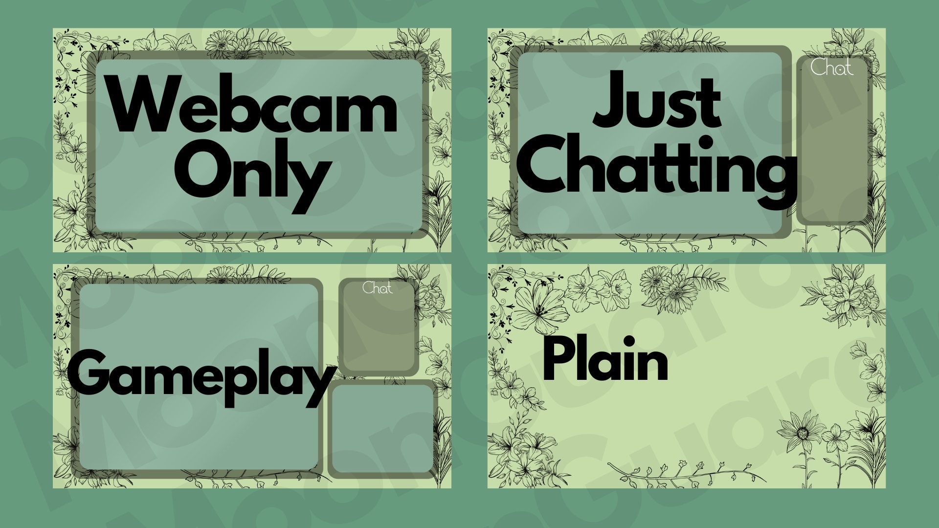 Green Plant Line Art Cool Twitch Overlay Packet for Streaming - Etsy