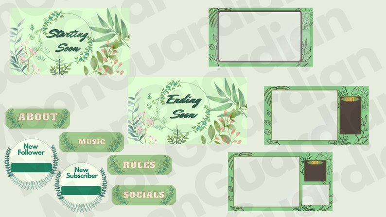 Green Animated Plant Floral Twitch Overlay Packet for Streaming - Etsy