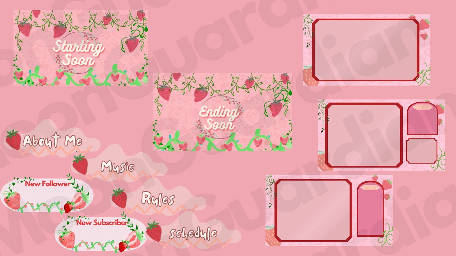 Cute Pretty Pink Strawberry Themed Twitch Overlay for Streaming - Etsy