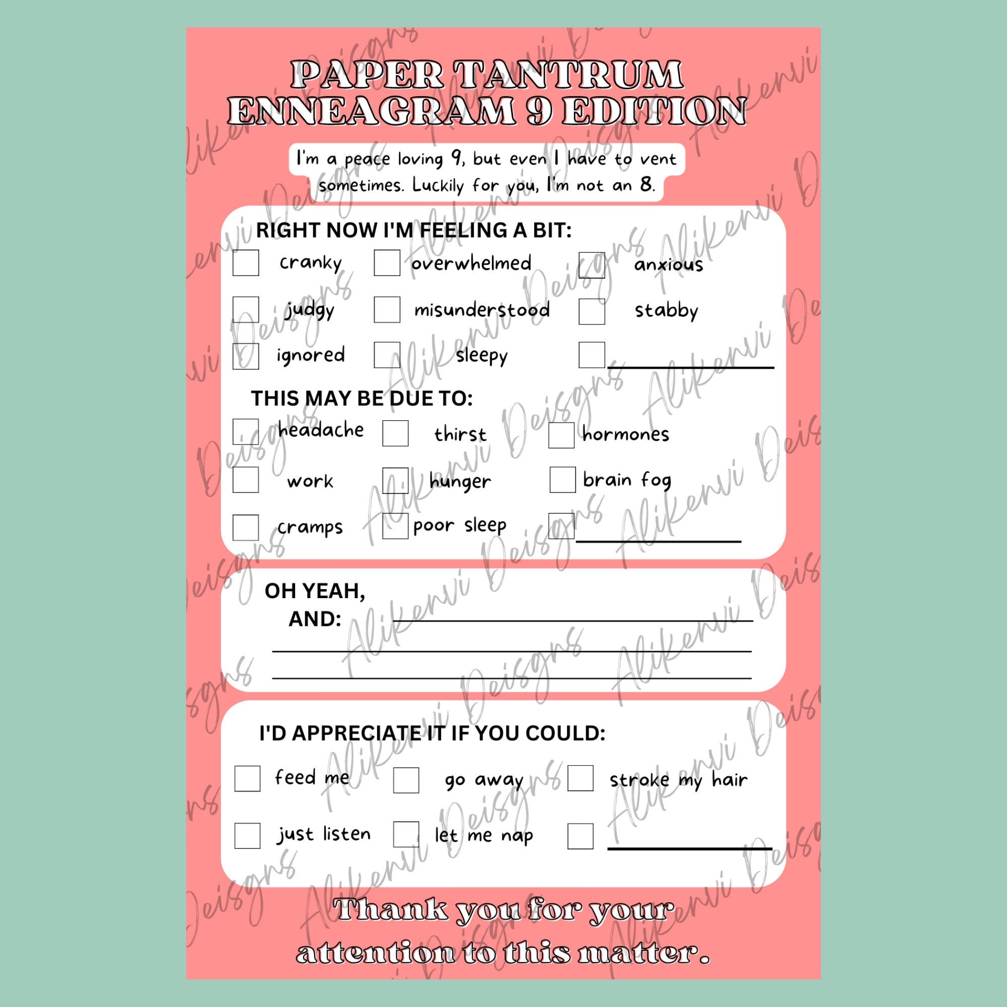 Paper Tantrum, Enneagram 9 Edition, Notepad, Digital Download ...