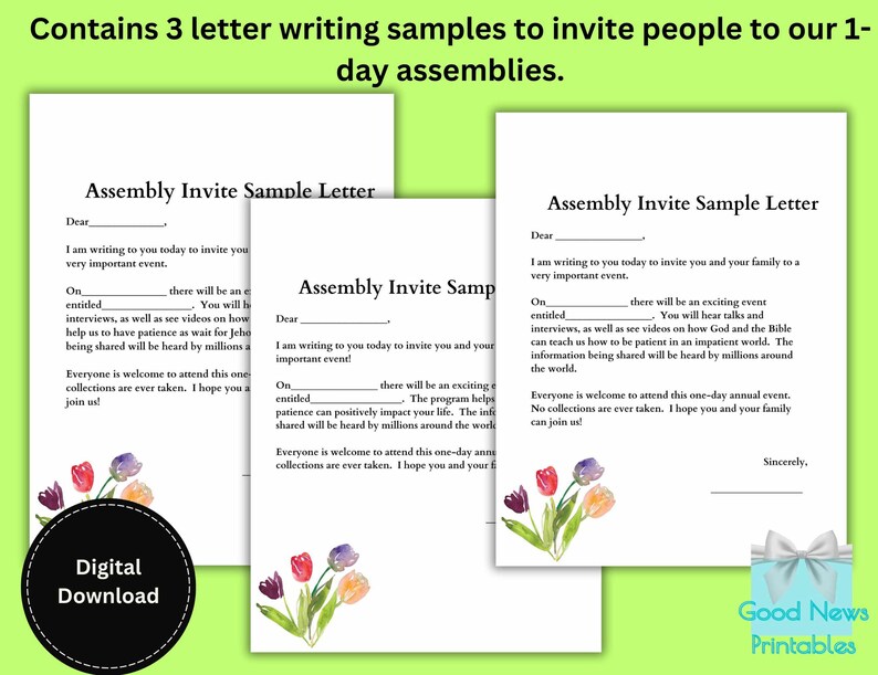 Printable Letter Writing Templates-us Letter & A4 Size, Assembly Invite ...