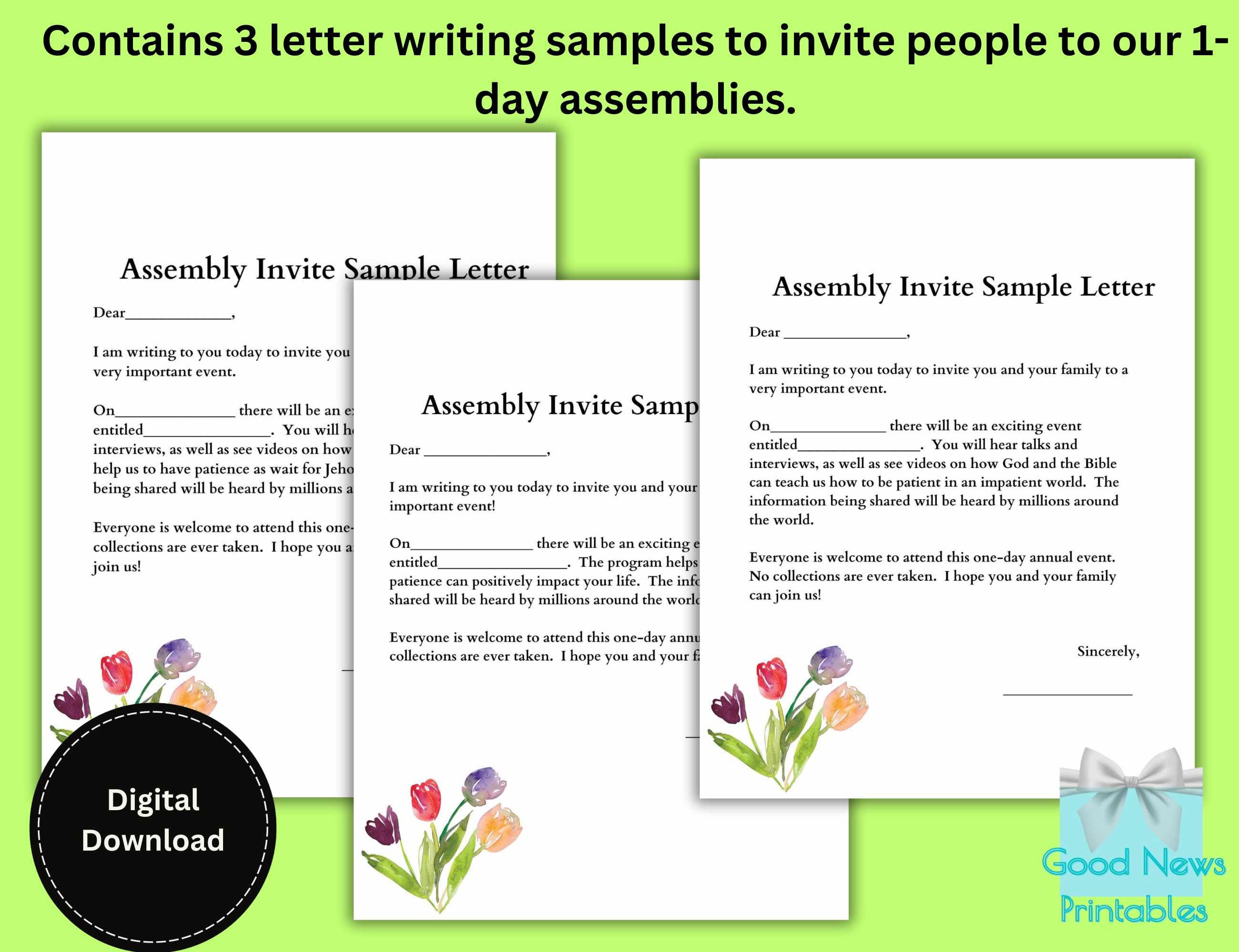 Printable Letter Writing Templates-us Letter & A4 Size, Assembly Invite ...