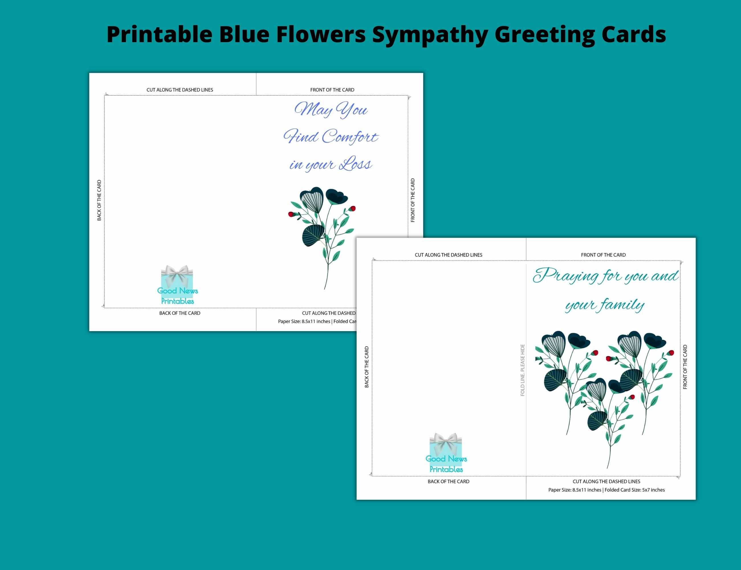 Printable Blue Flowers Sympathy Greeting Cards - Etsy