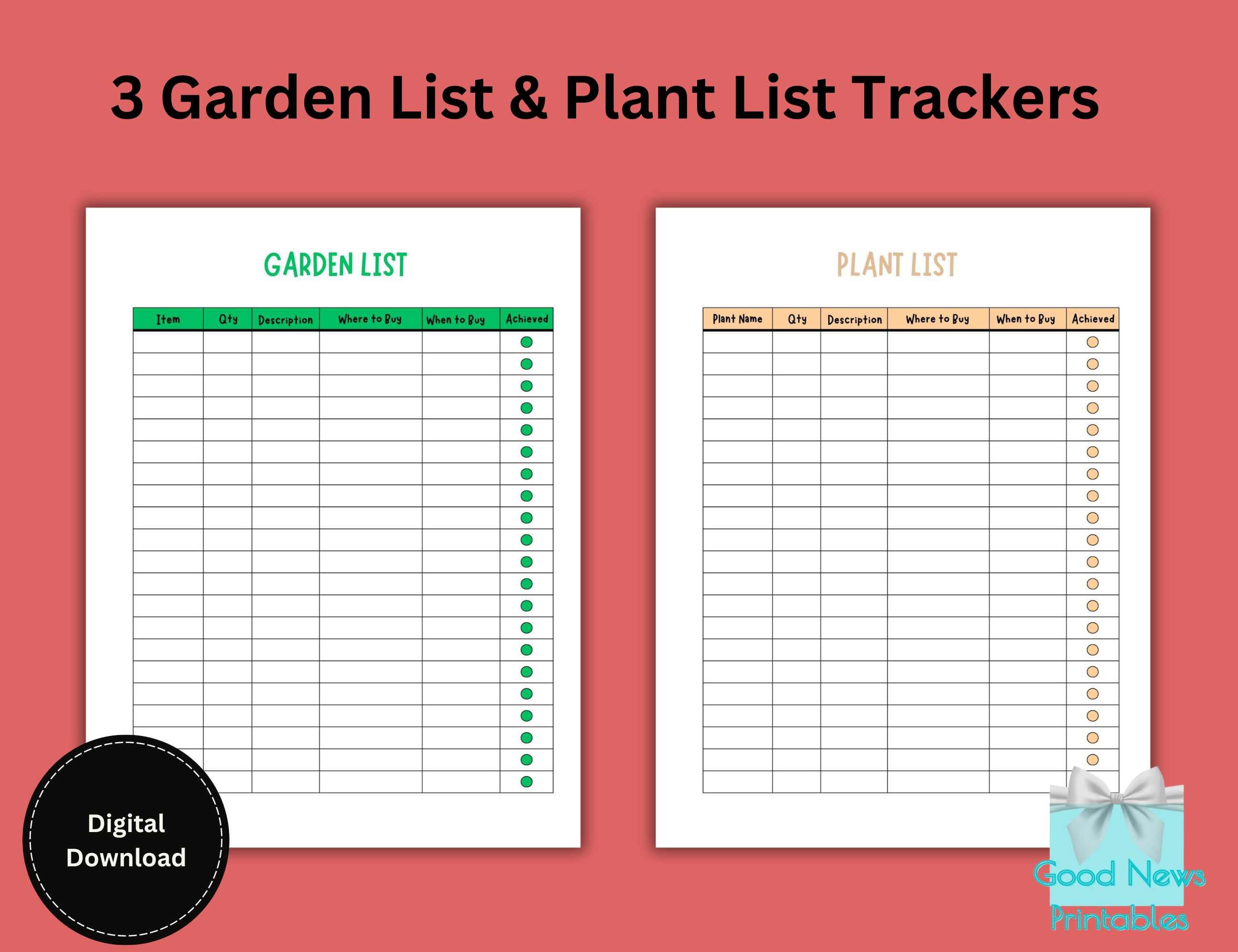 Printable Plant and Garden List Trackers, US Letter Size - Etsy