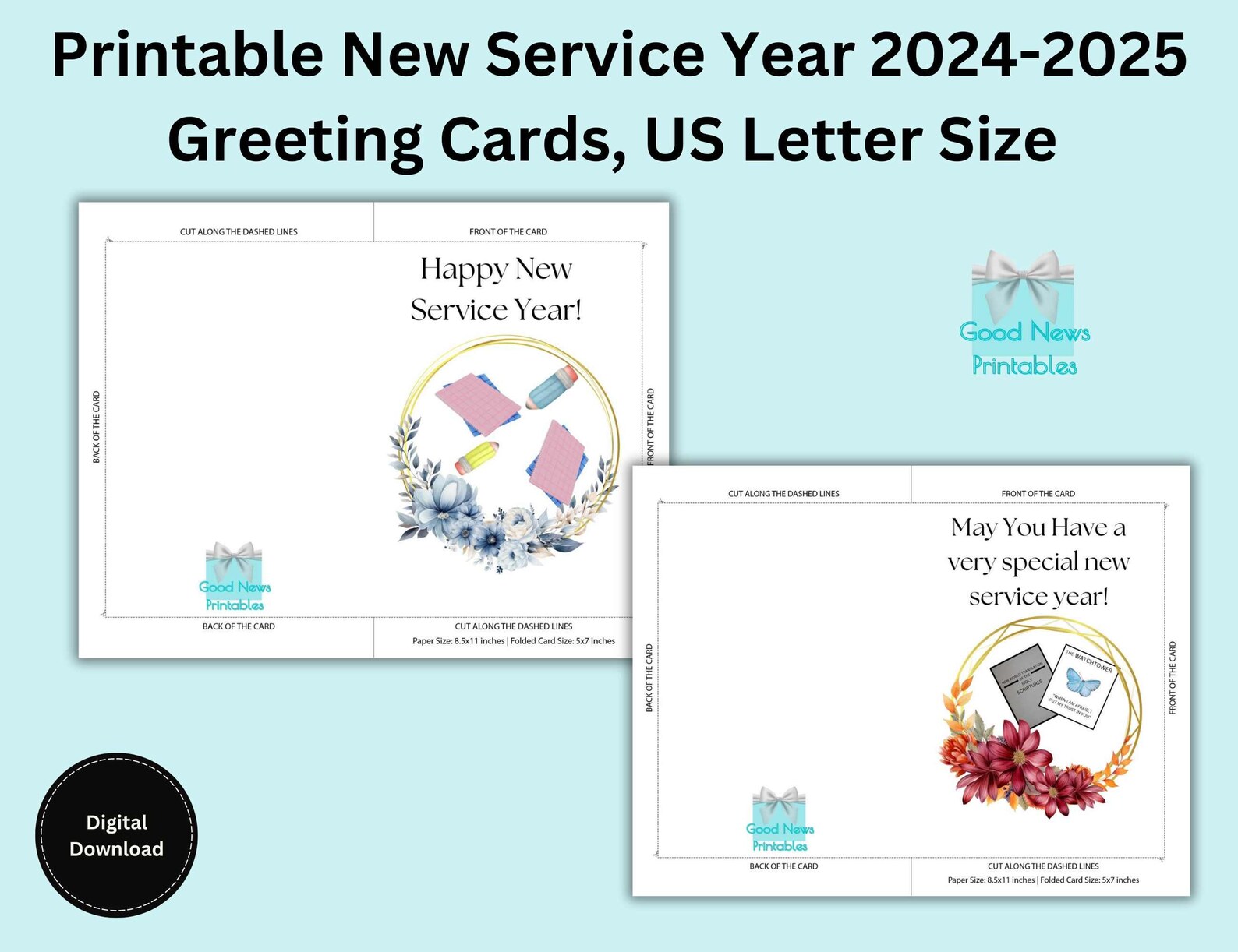 Printable New Service Year 2024-2025 Greeting Cards, US Letter Size ...