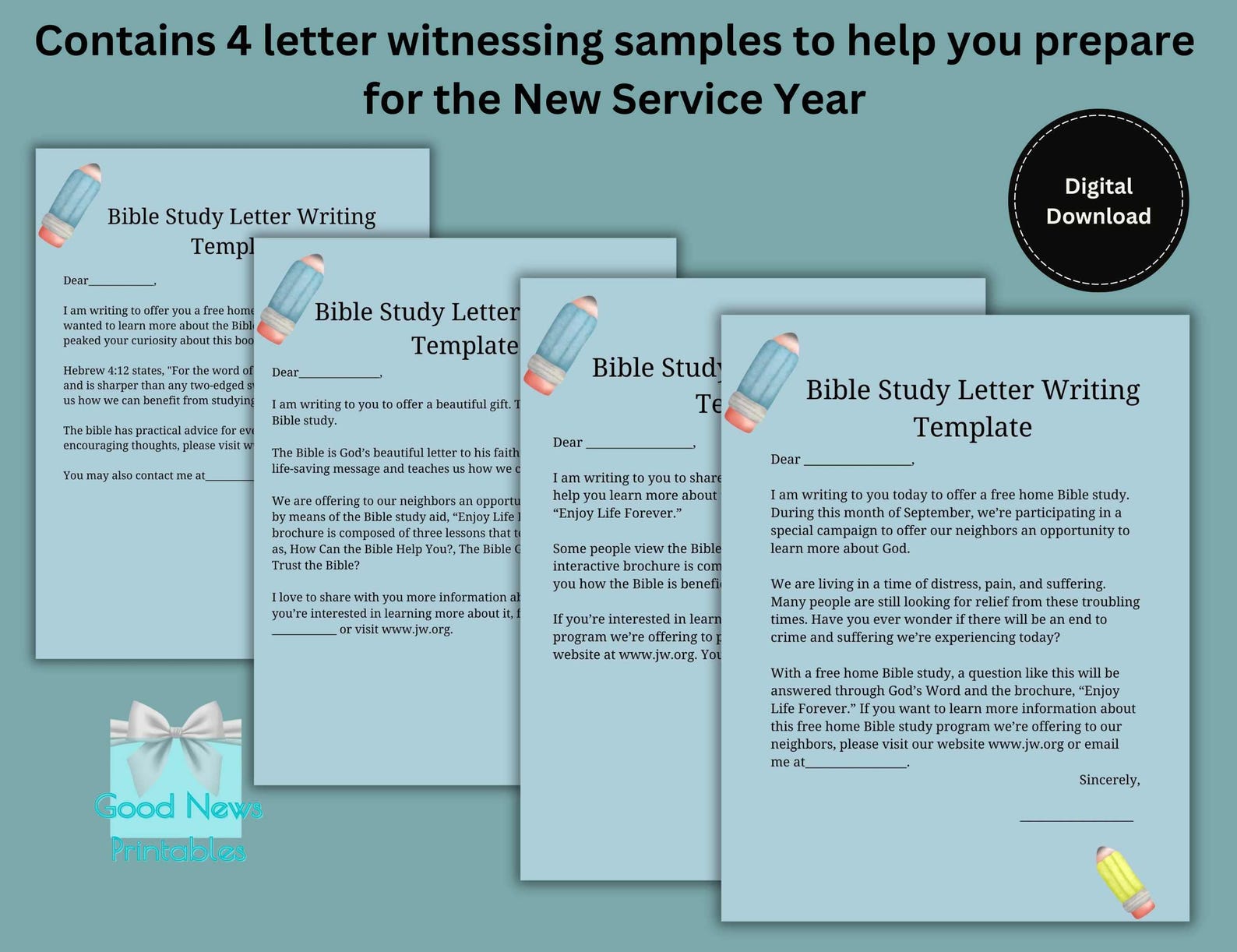 Printable Letter Writing Templates for the New Service Year, US Letter ...