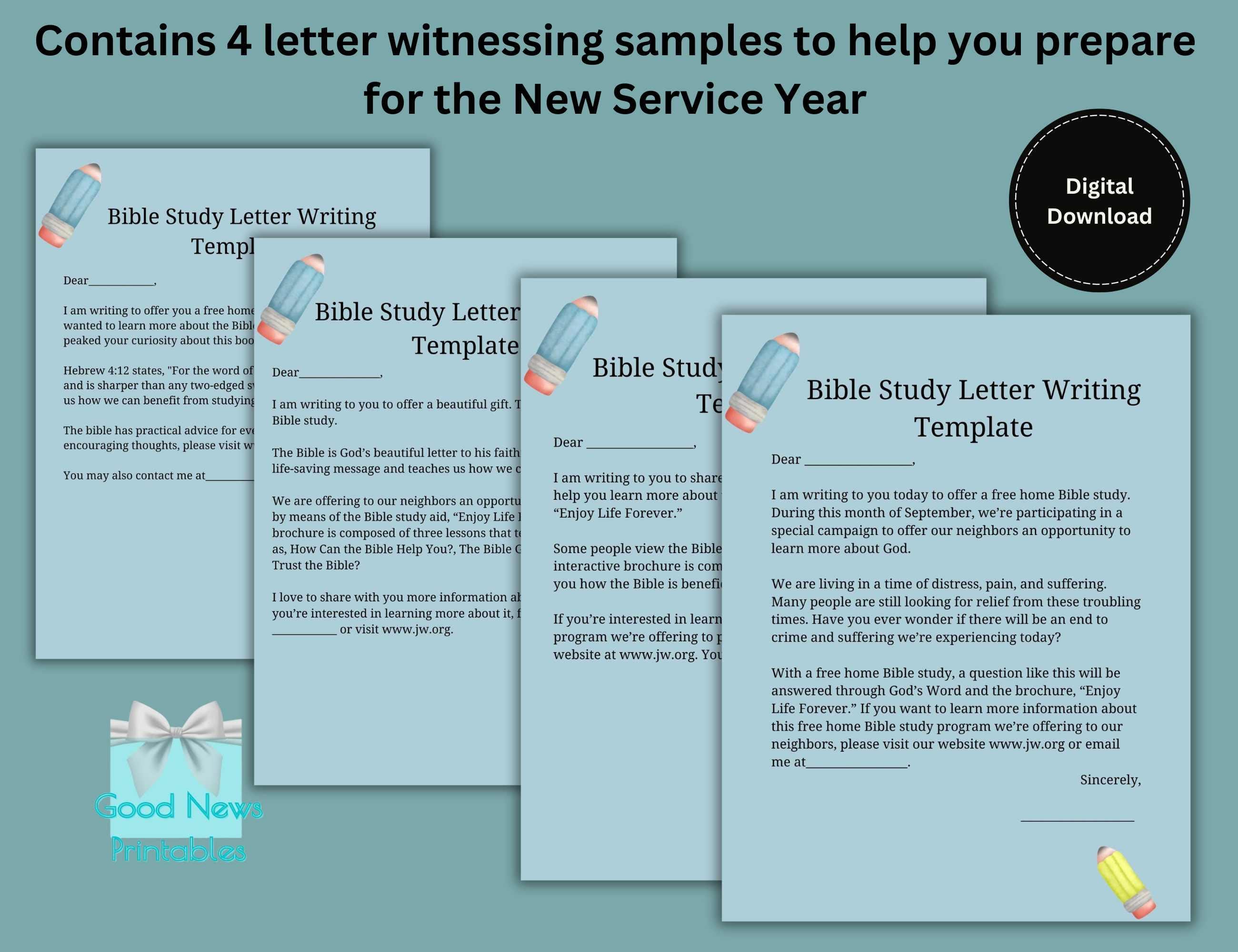 Printable Letter Writing Templates for the New Service Year, US Letter ...