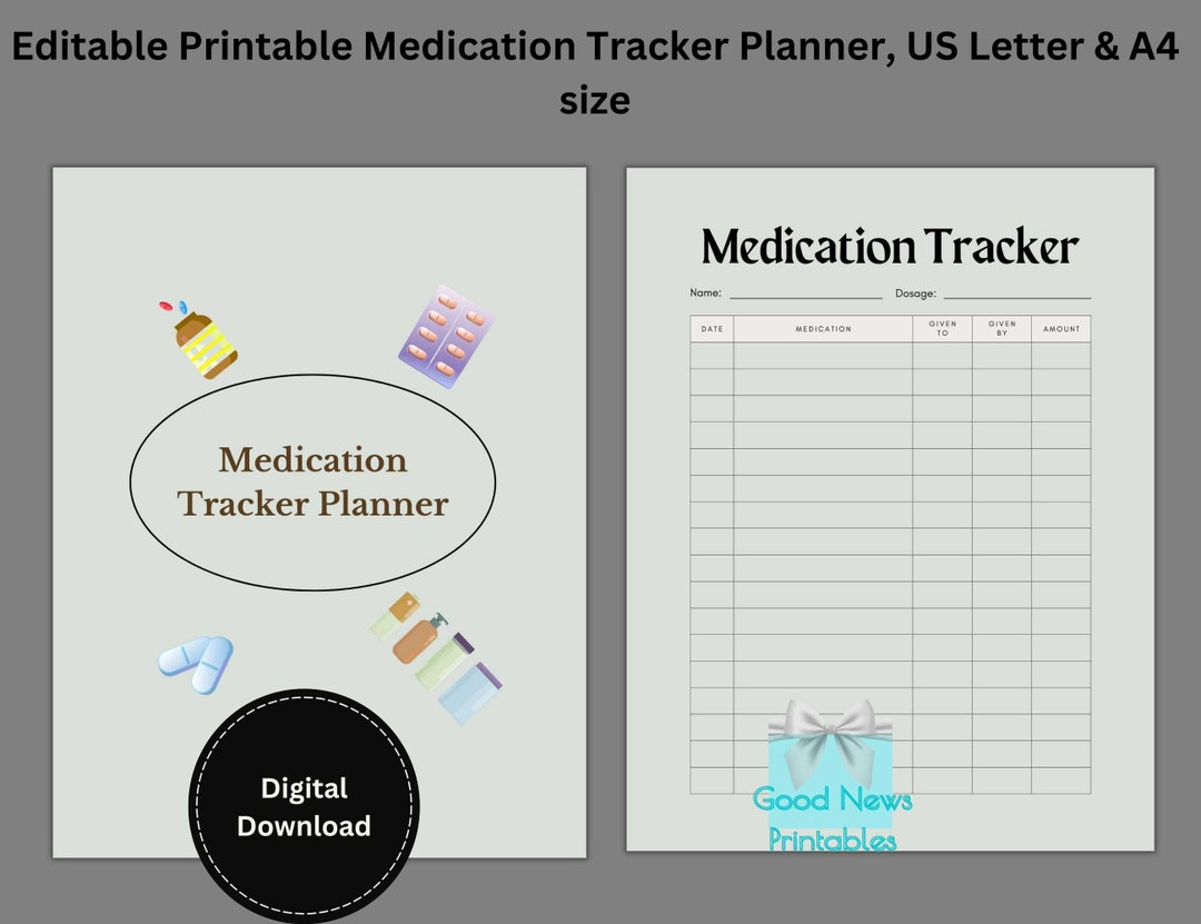 Editable Printable Medication Tracker Planner, US Letter & A4 Size, 12 ...
