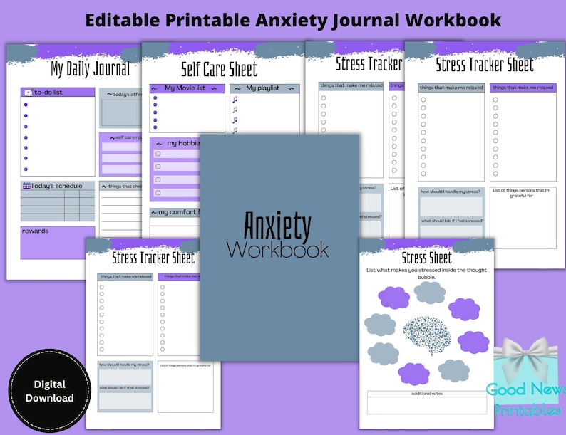 Editable Printable Anxiety Journal Workbook, A4 & US Letter Size - Etsy