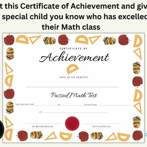 Printable Certificate of Math Achievement, US Letter Size - Etsy