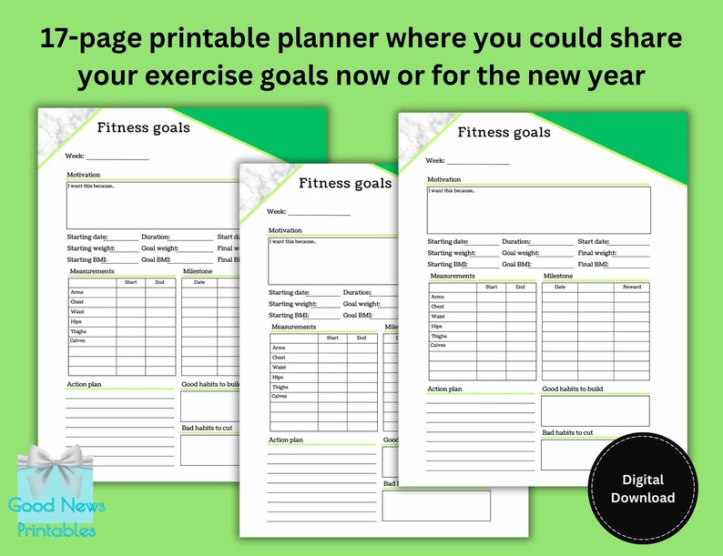 Editable Printable My Fitness Goals Planner, US Letter & A4 Sizes - Etsy