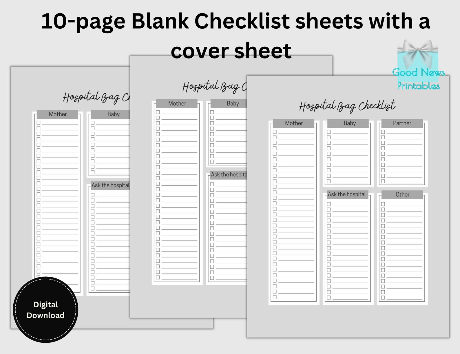 Editable Printable Hospital Bag Checklist Sheets, US Letter & A4 Size ...