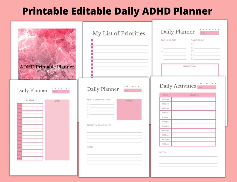 Daily Printable Editable ADHD Planner, A4 Size & US Letter Size - Etsy