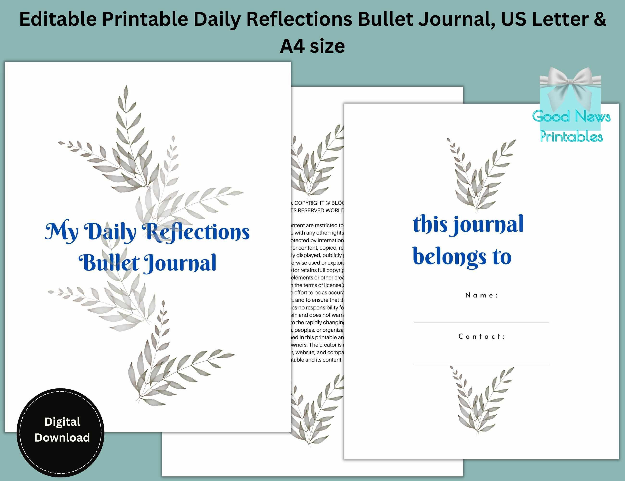 Editable Printable Daily Reflections Bullet Journal, US Letter & A4 ...