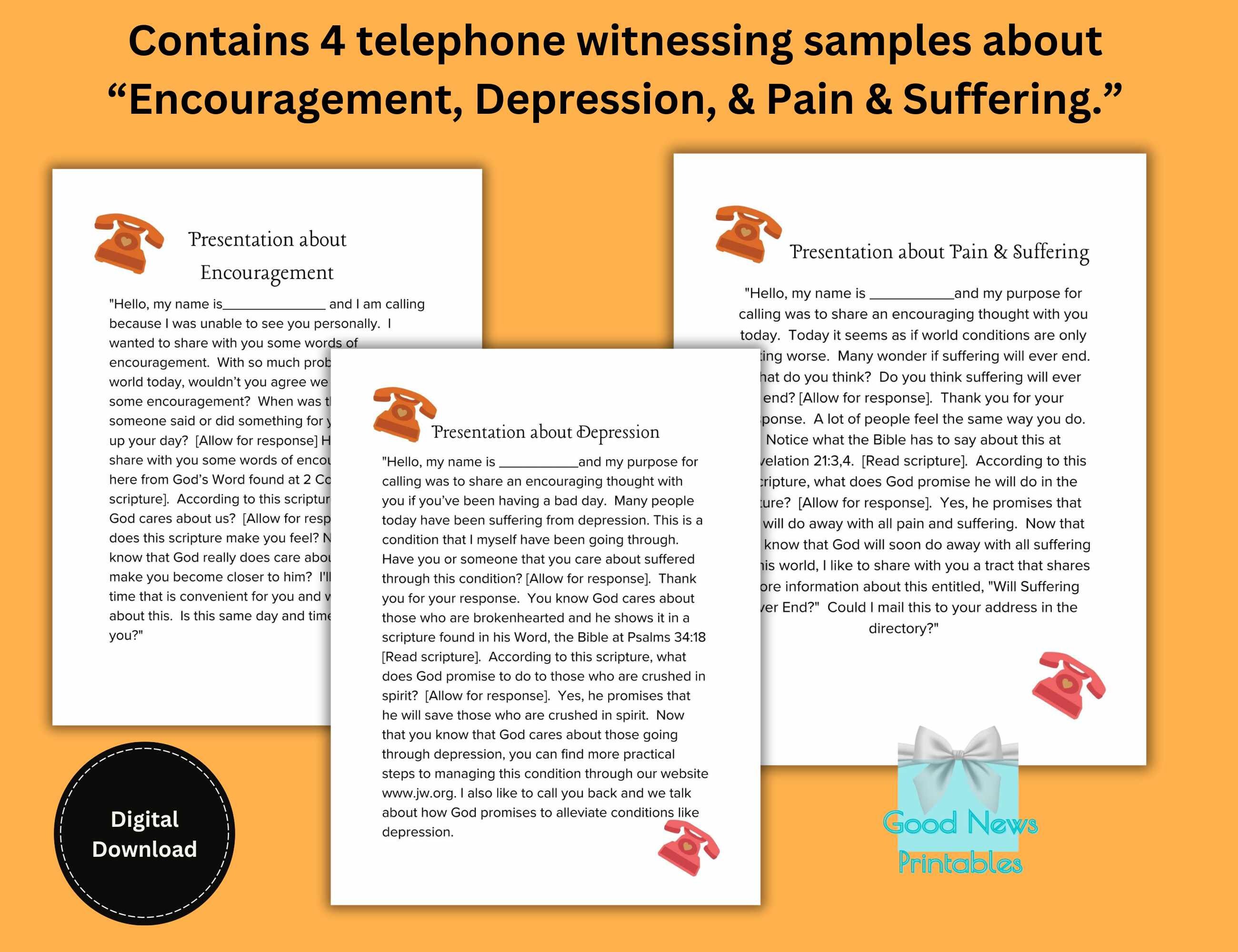 Printable Encouragement Telephone Witnessing Templates, US Letter & A4 ...