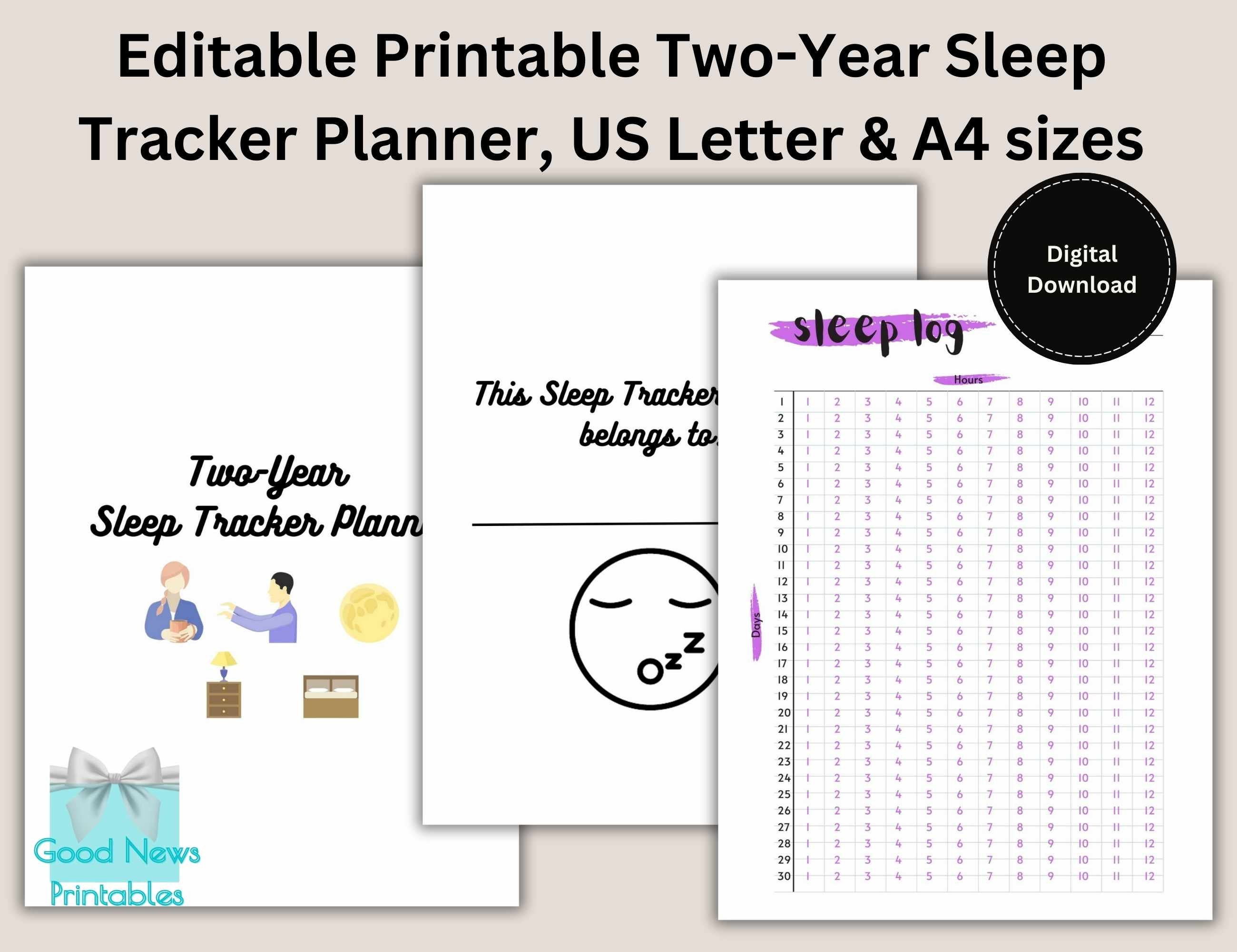 Editable Printable Two-year Sleep Tracker Planner, US Letter & A4 Size ...