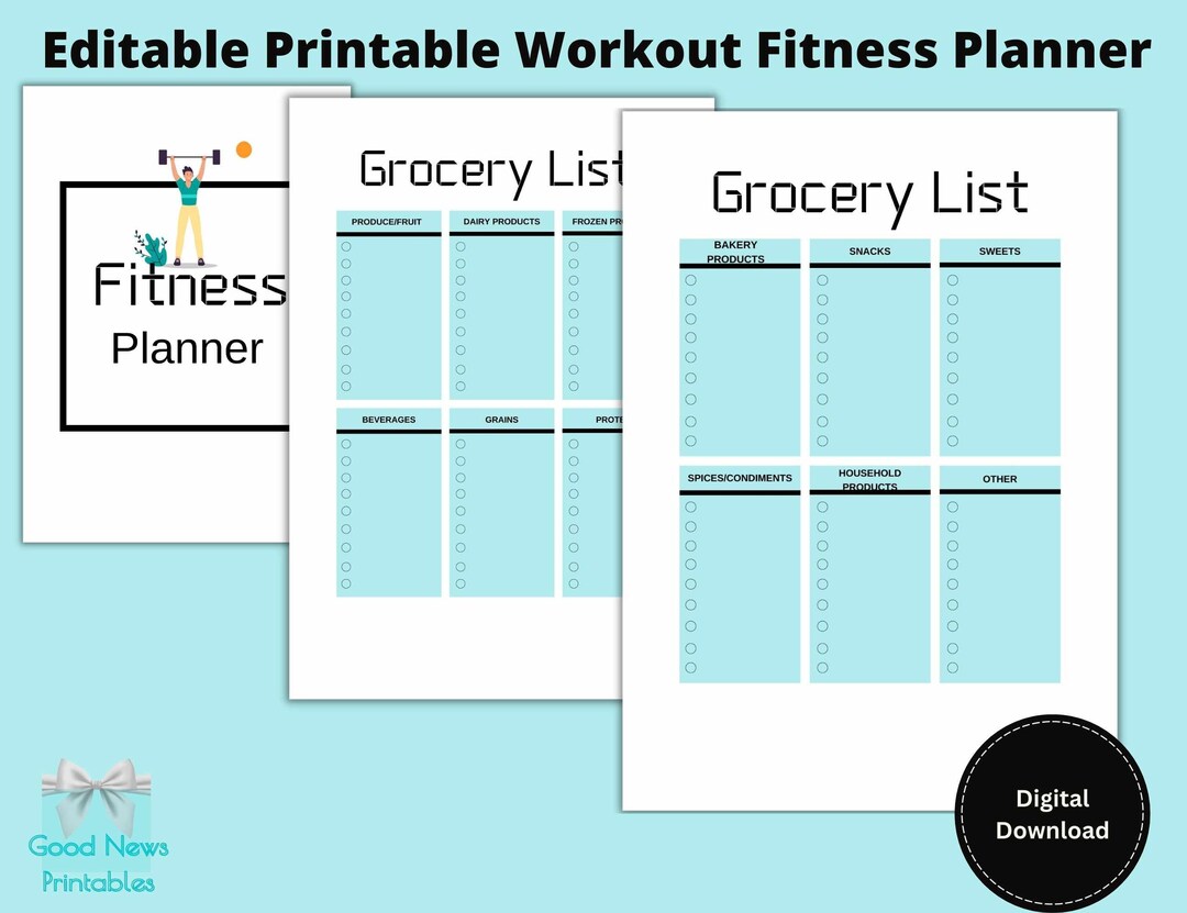 Editable Printable Workout Fitness Planner, A4 & US Letter Size - Etsy