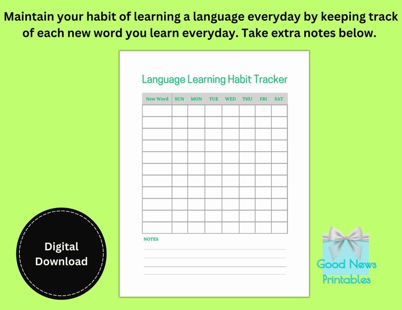 Editable Printable Language Learning Habit Tracker, US Letter & A4 Size ...