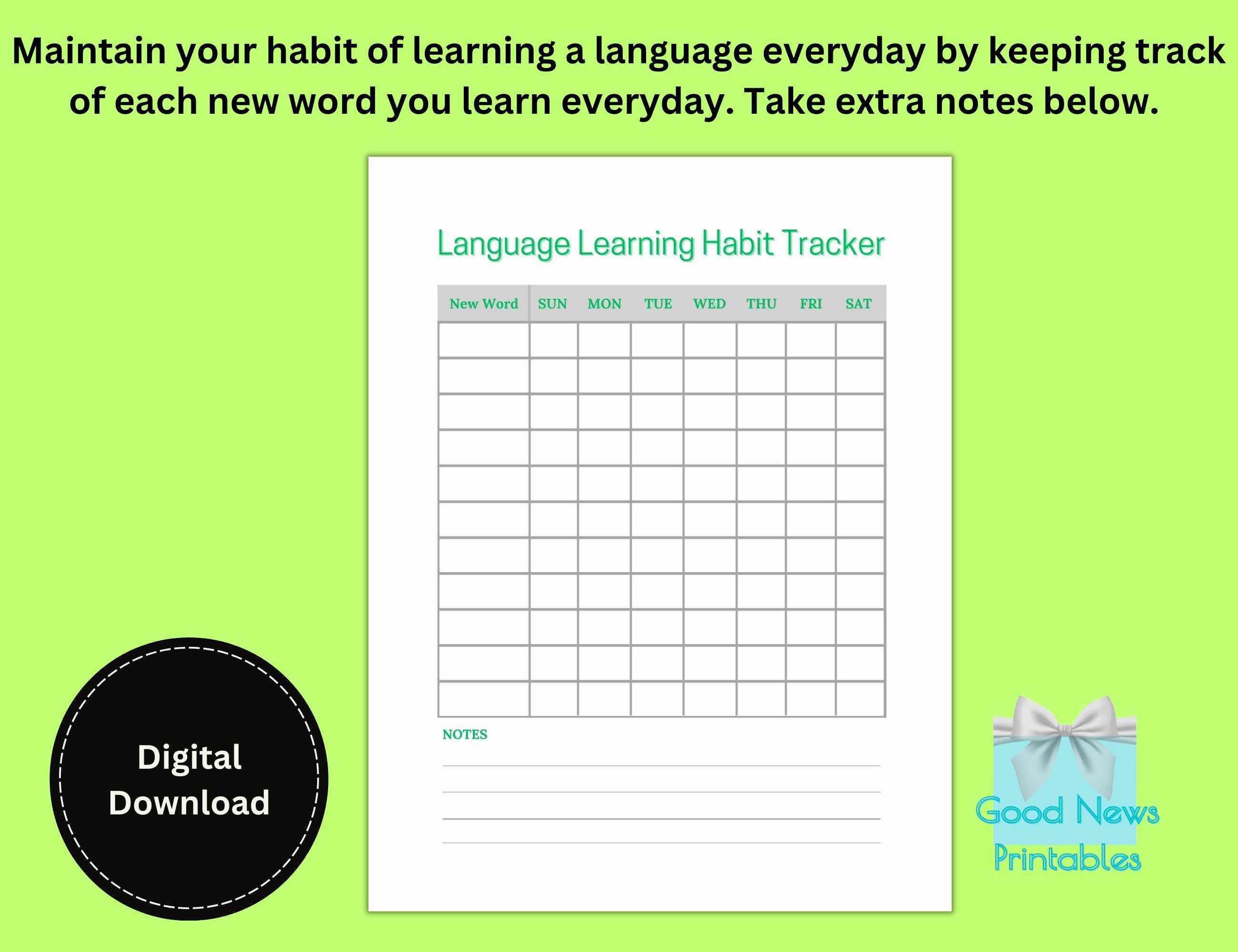 Editable Printable Language Learning Habit Tracker, US Letter & A4 Size ...