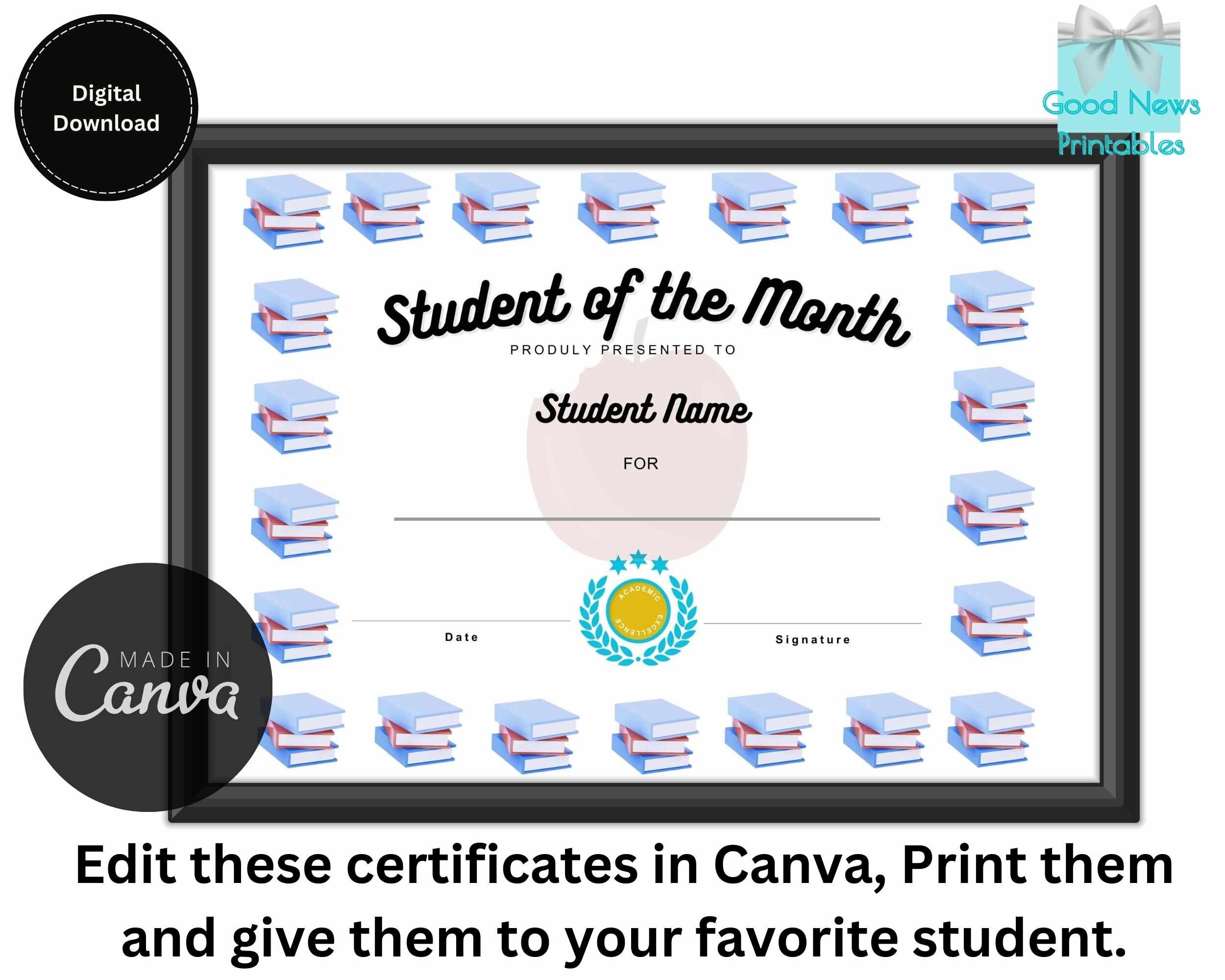 Editable Printable Student of the Month Certificate Templates, US ...