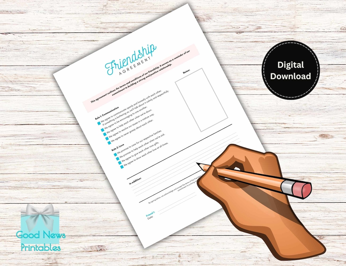 Two Printable Friendship Agreement Contract, US Letter & A4 Sizes - Etsy
