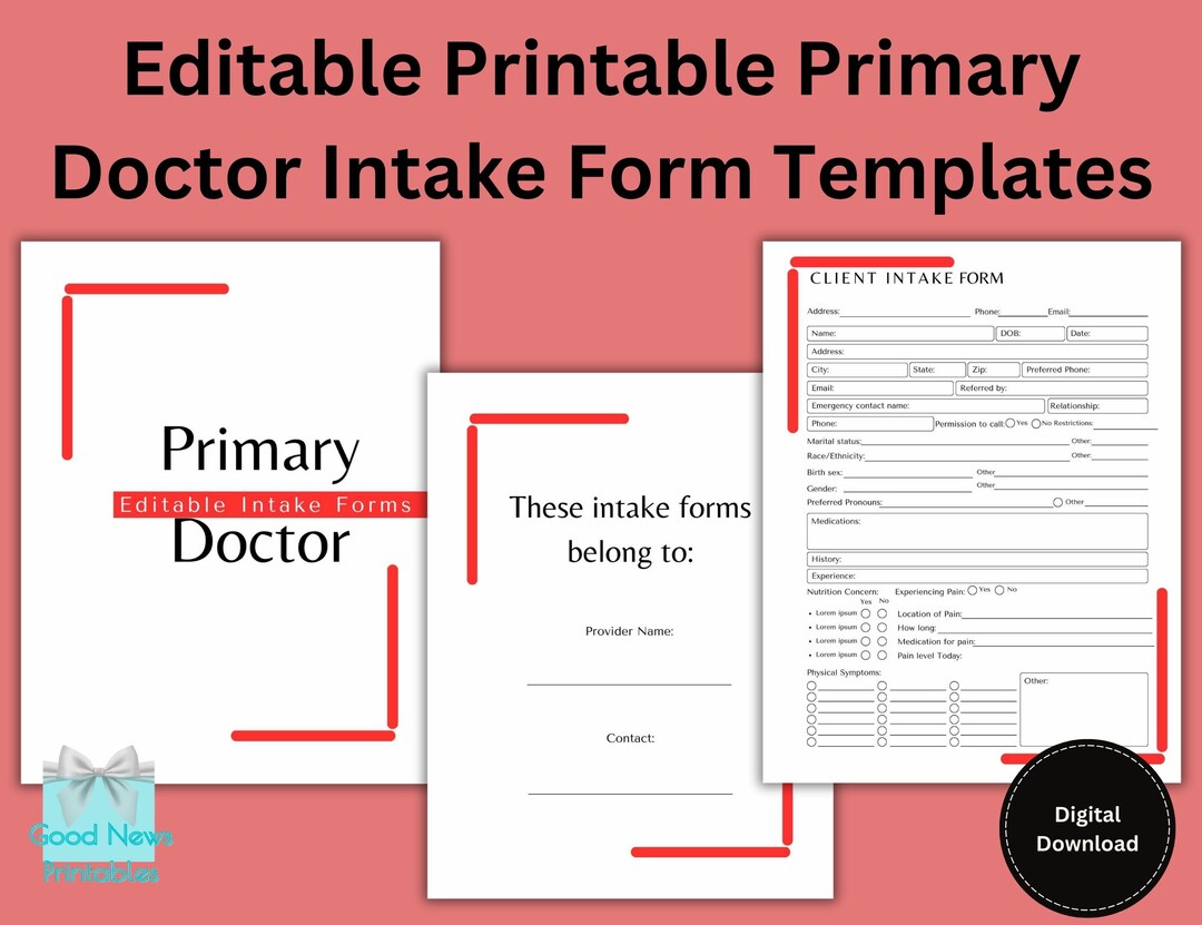 Editable Printable Primary Doctor Intake Template Forms, US Letter Size ...