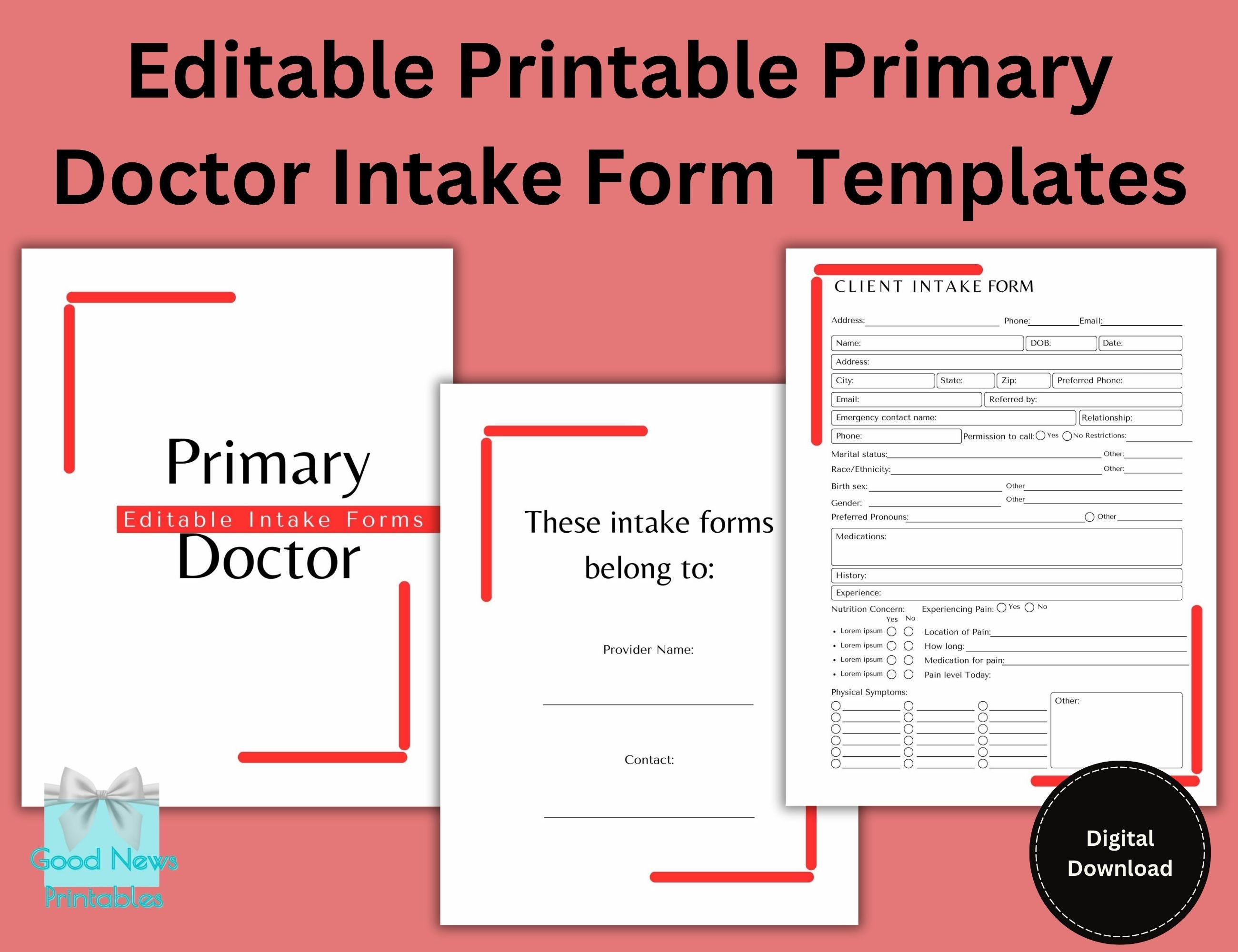 Editable Printable Primary Doctor Intake Template Forms, US Letter Size ...