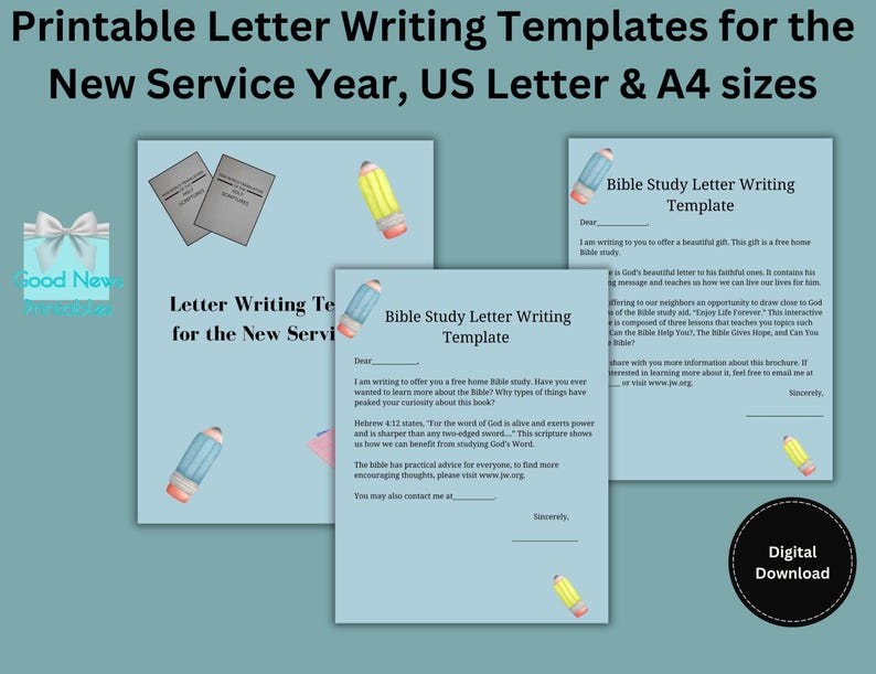 Printable Letter Writing Templates for the New Service Year, US Letter ...