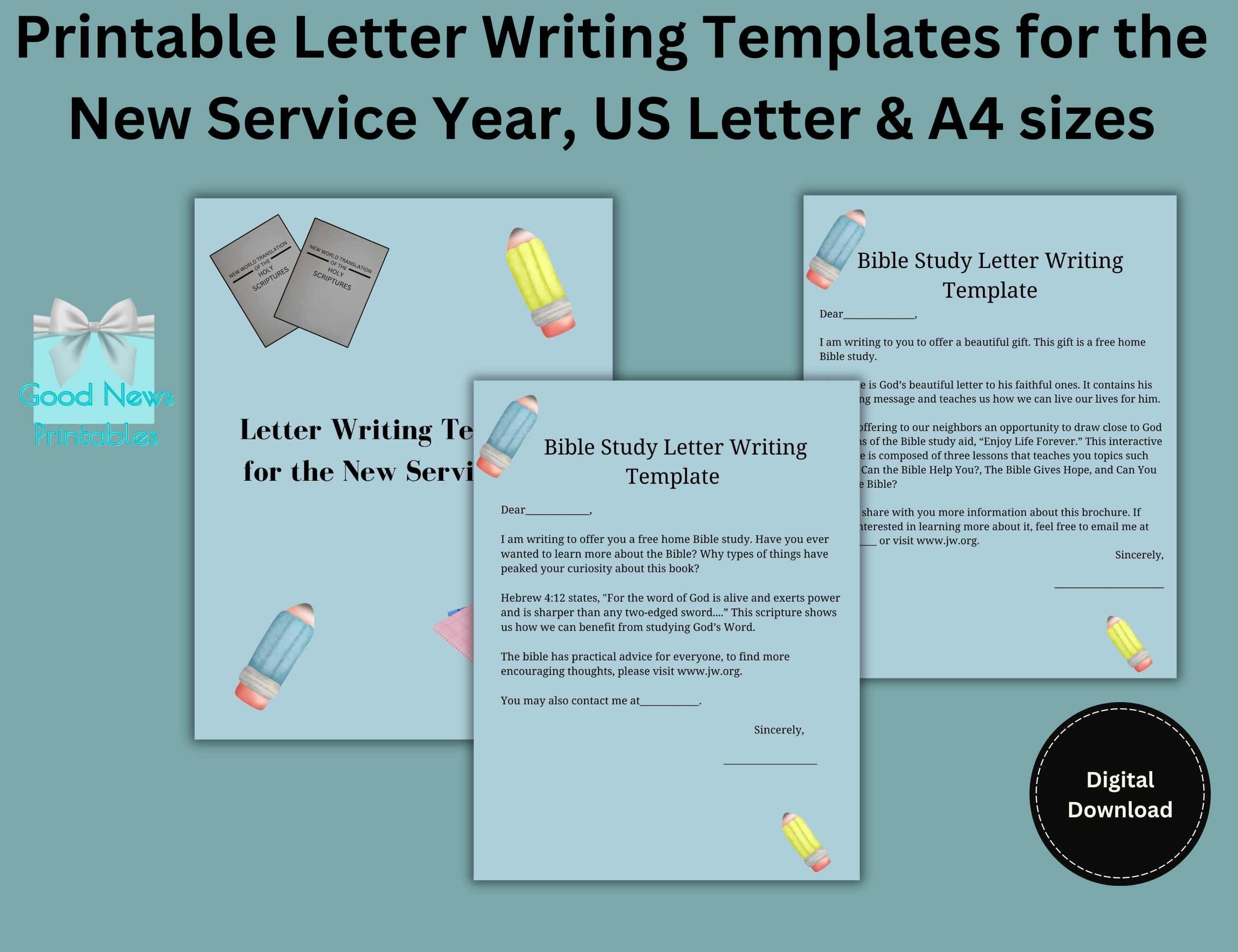 Printable Letter Writing Templates for the New Service Year, US Letter ...